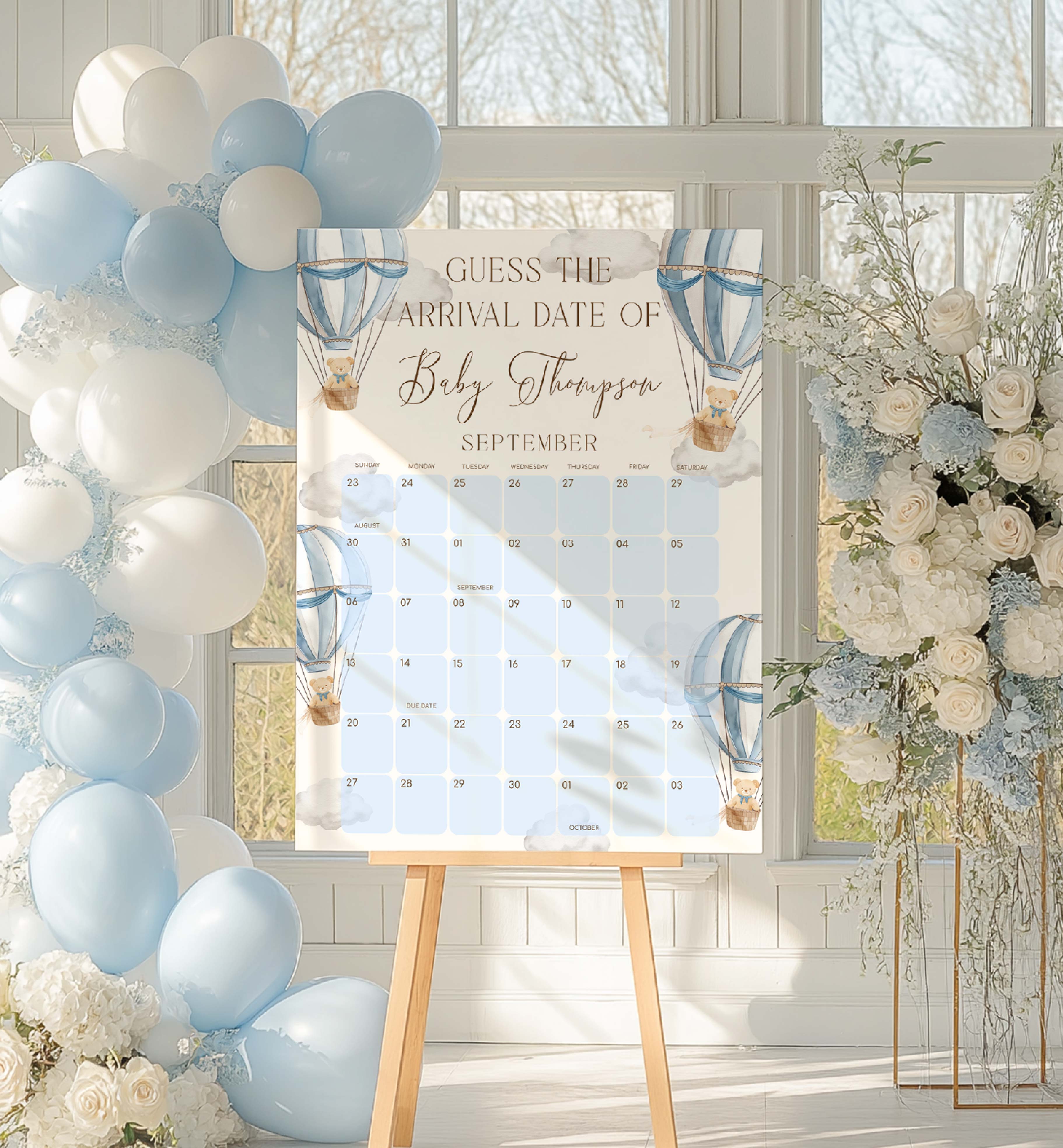 Beary Wait Blue | Printable Arrival Date Baby Shower Game Sign – Black ...