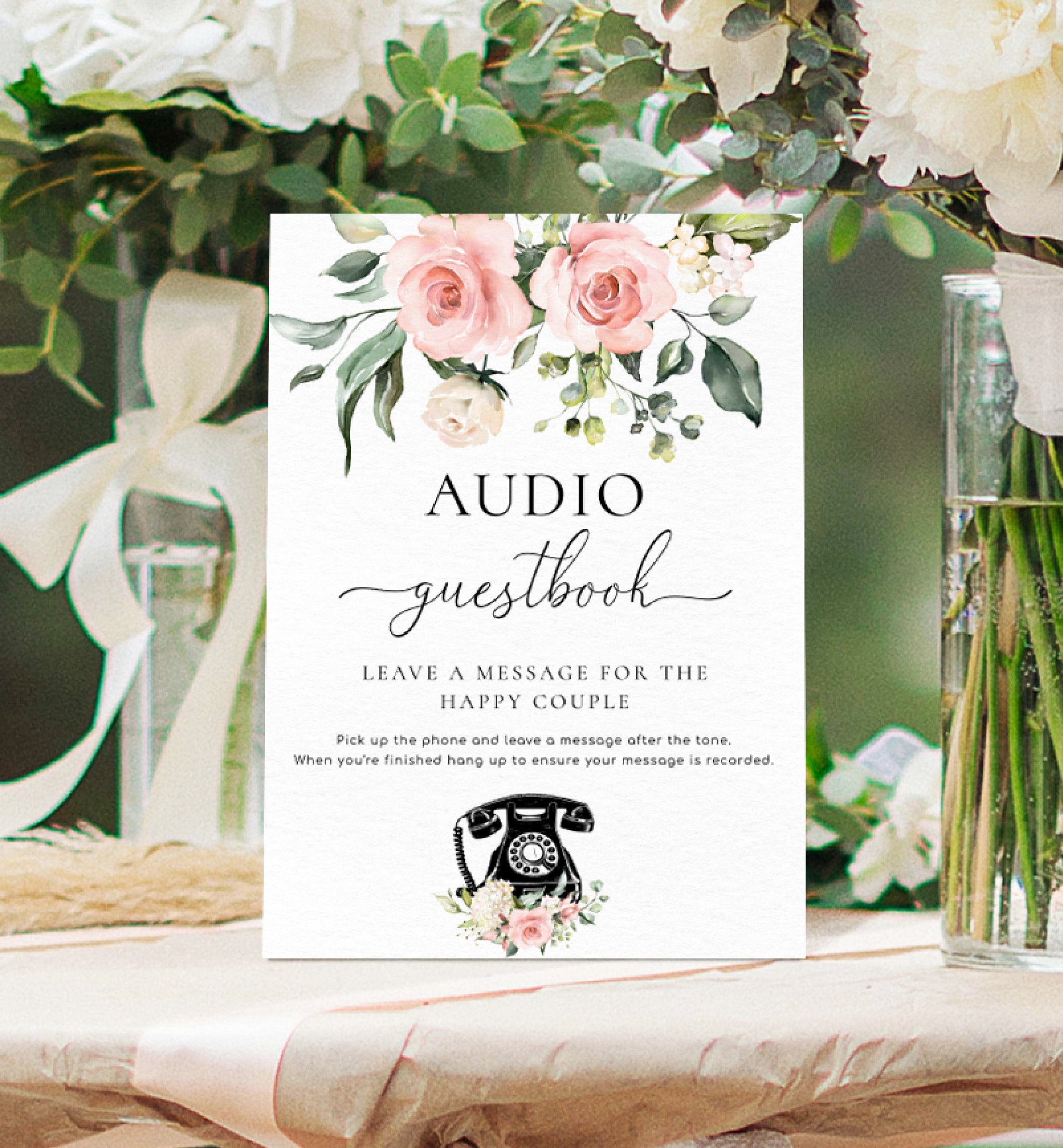 Darcy Floral Pink | Printable Audio Guestbook Sign Template – Black Bow ...