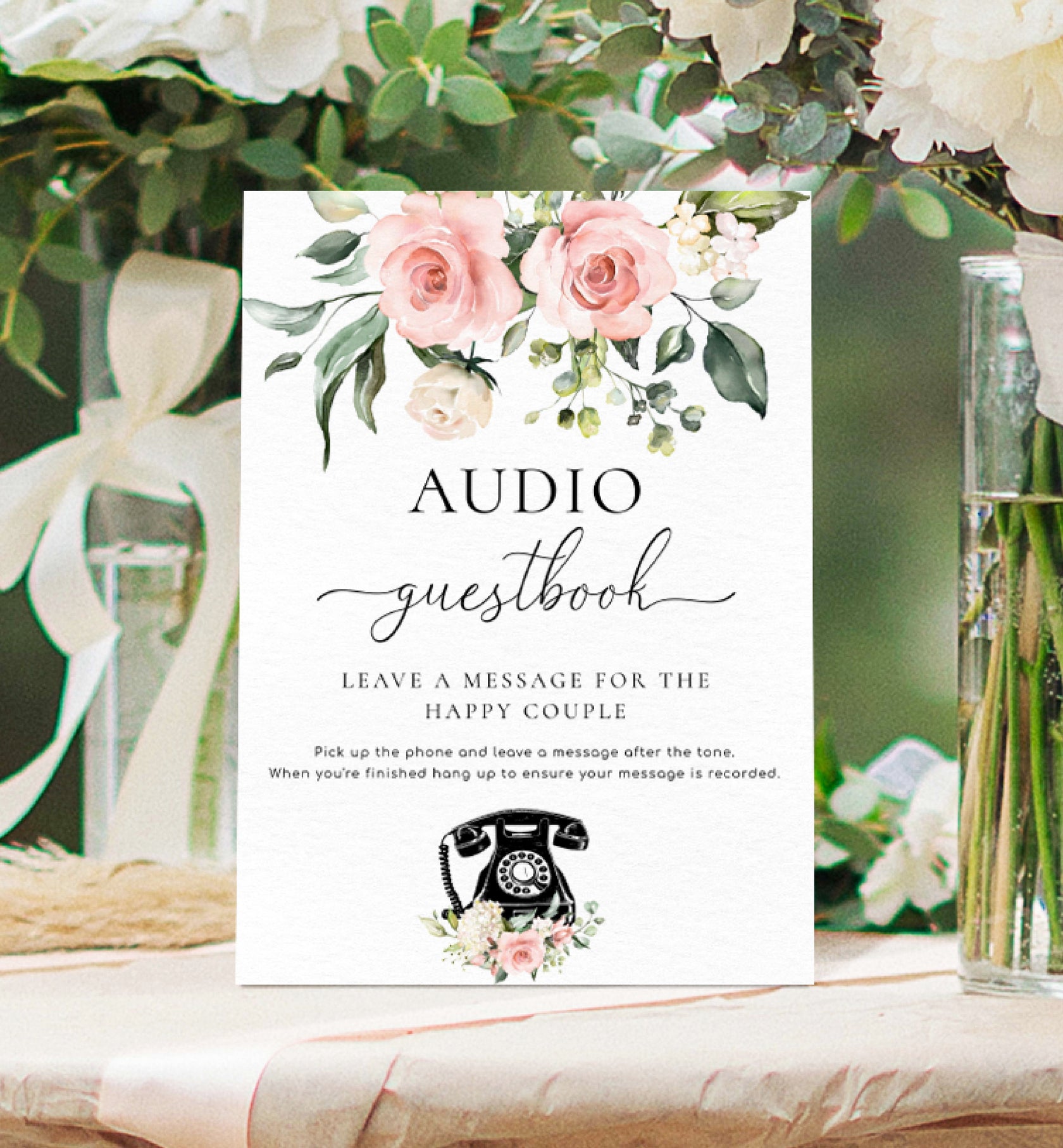 Darcy Floral Pink | Printable Audio Guestbook Sign Template – Black Bow ...