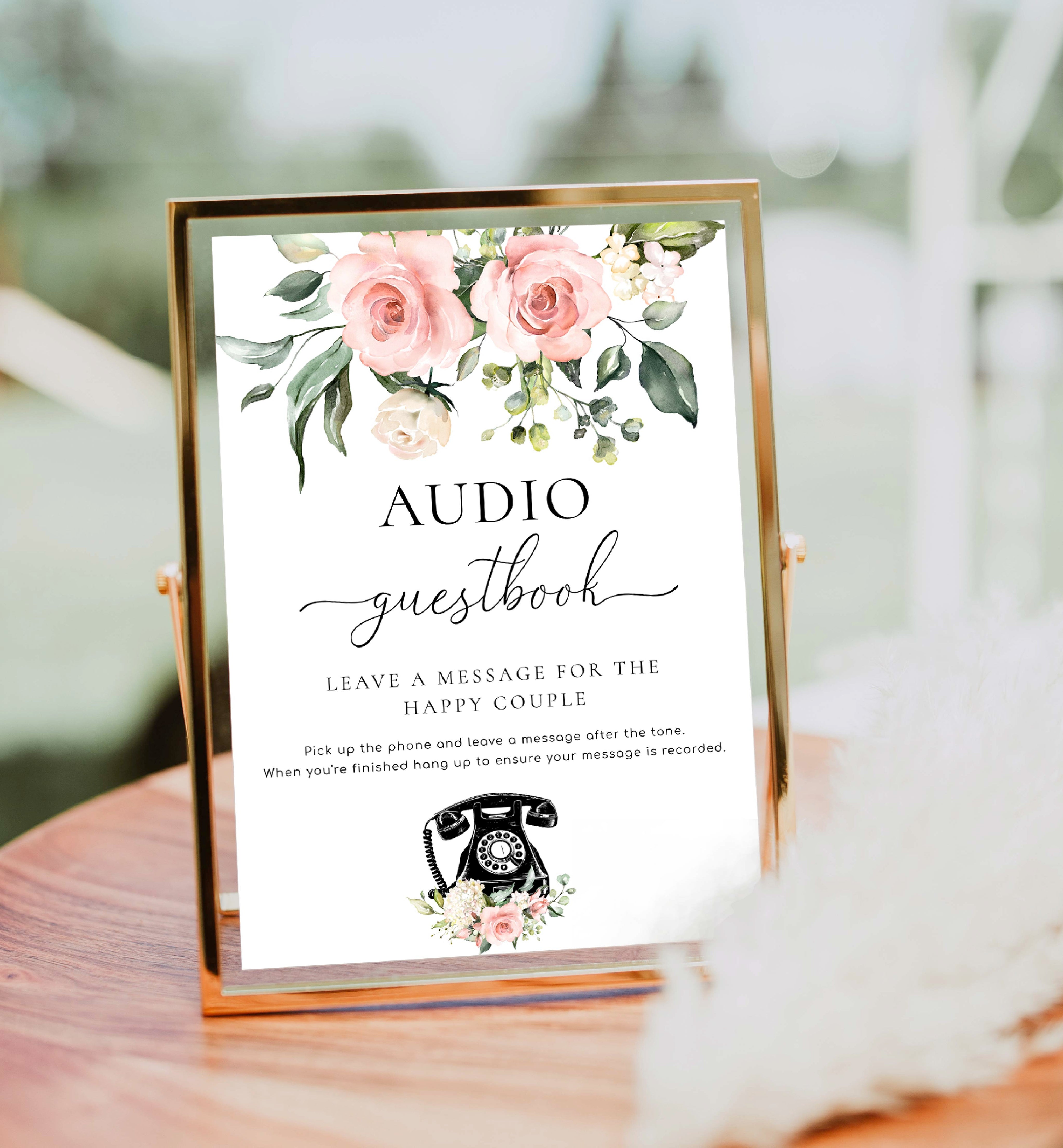 Darcy Floral Pink | Printable Audio Guestbook Sign Template – Black Bow ...