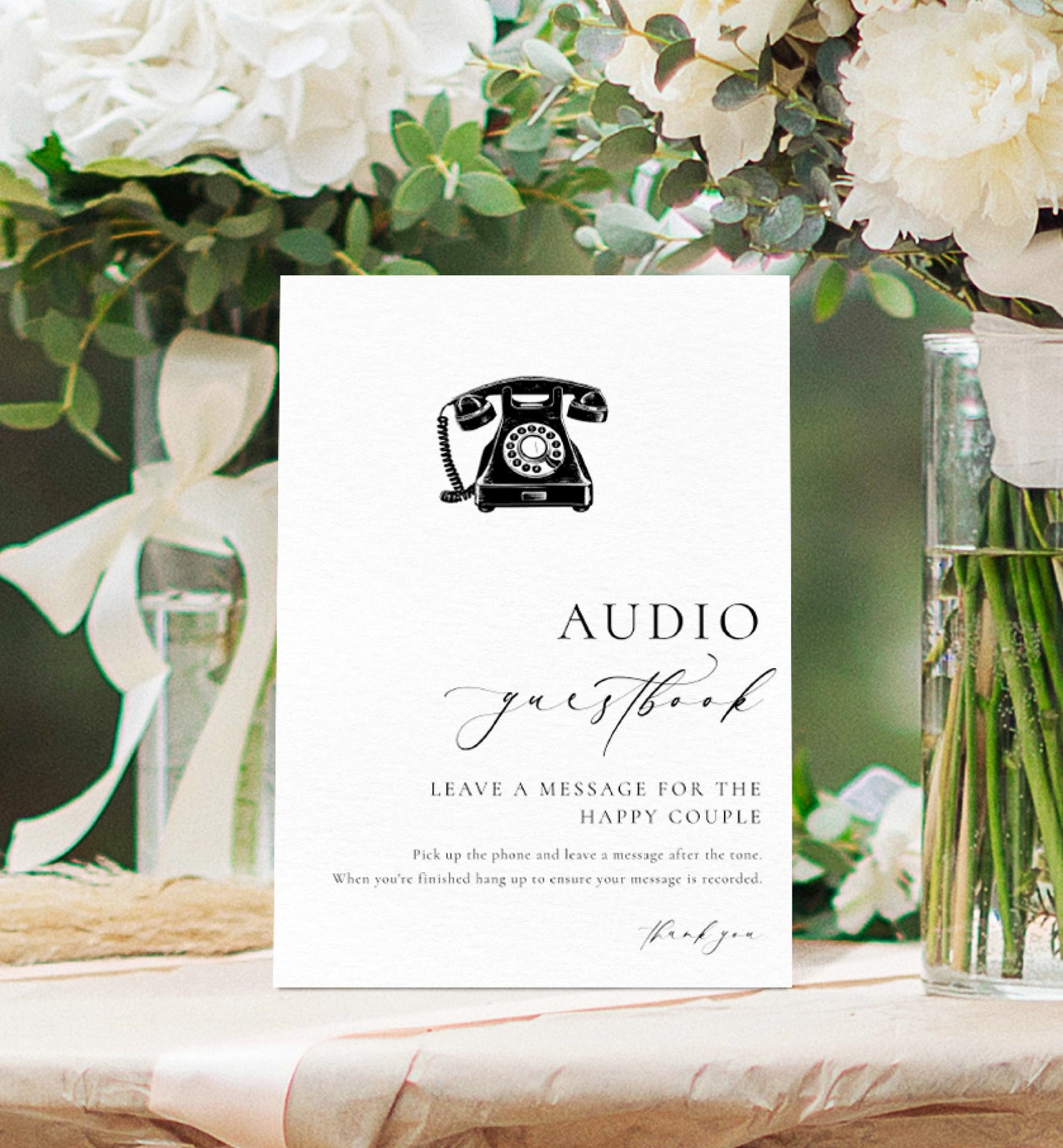 Ellesmere White | Printable Audio Guestbook Sign Template – Black Bow ...