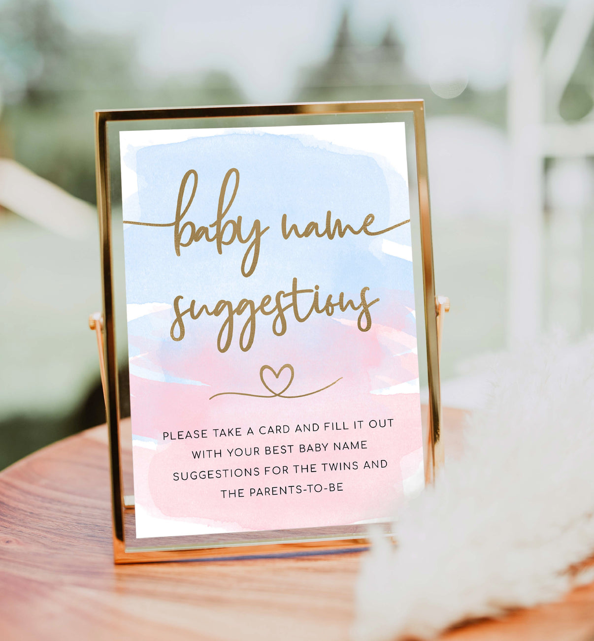 Watercolour Pink Blue | Printable Baby Name Suggestion Game Template ...