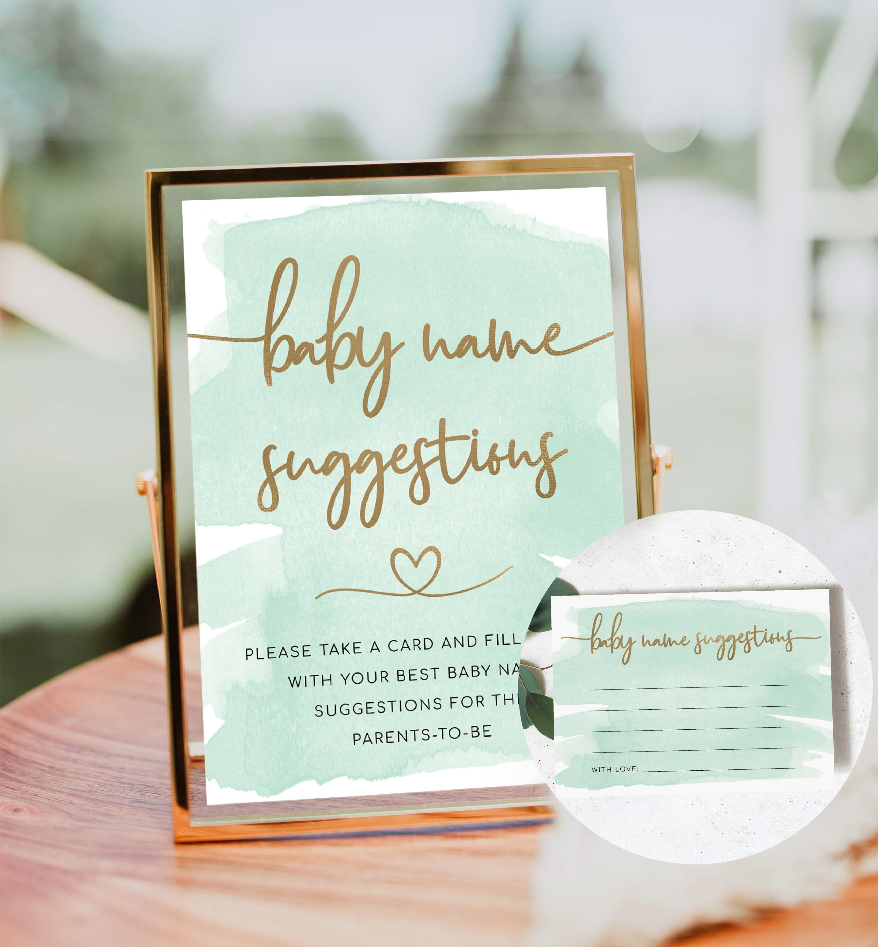 Watercolour Green | Printable Baby Name Suggestion Game – Black Bow Studio