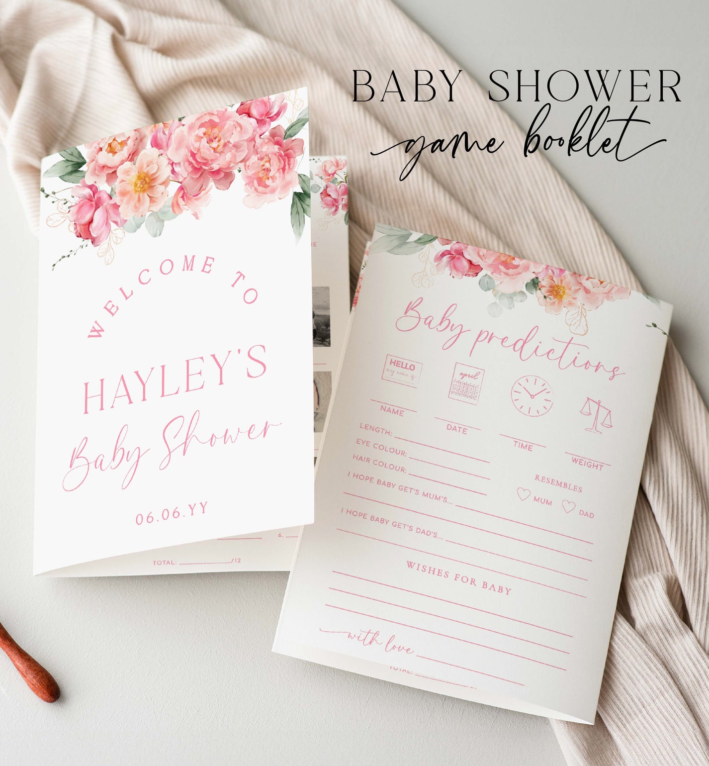 Piper Floral White | Printable Baby Shower Game Booklet Template ...
