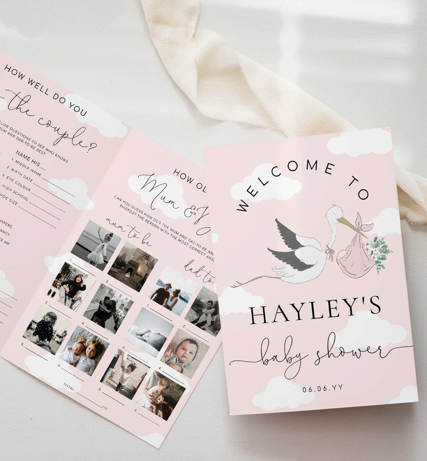 Stork Pink | Printable Baby Shower Game Booklet Template – Black Bow Studio