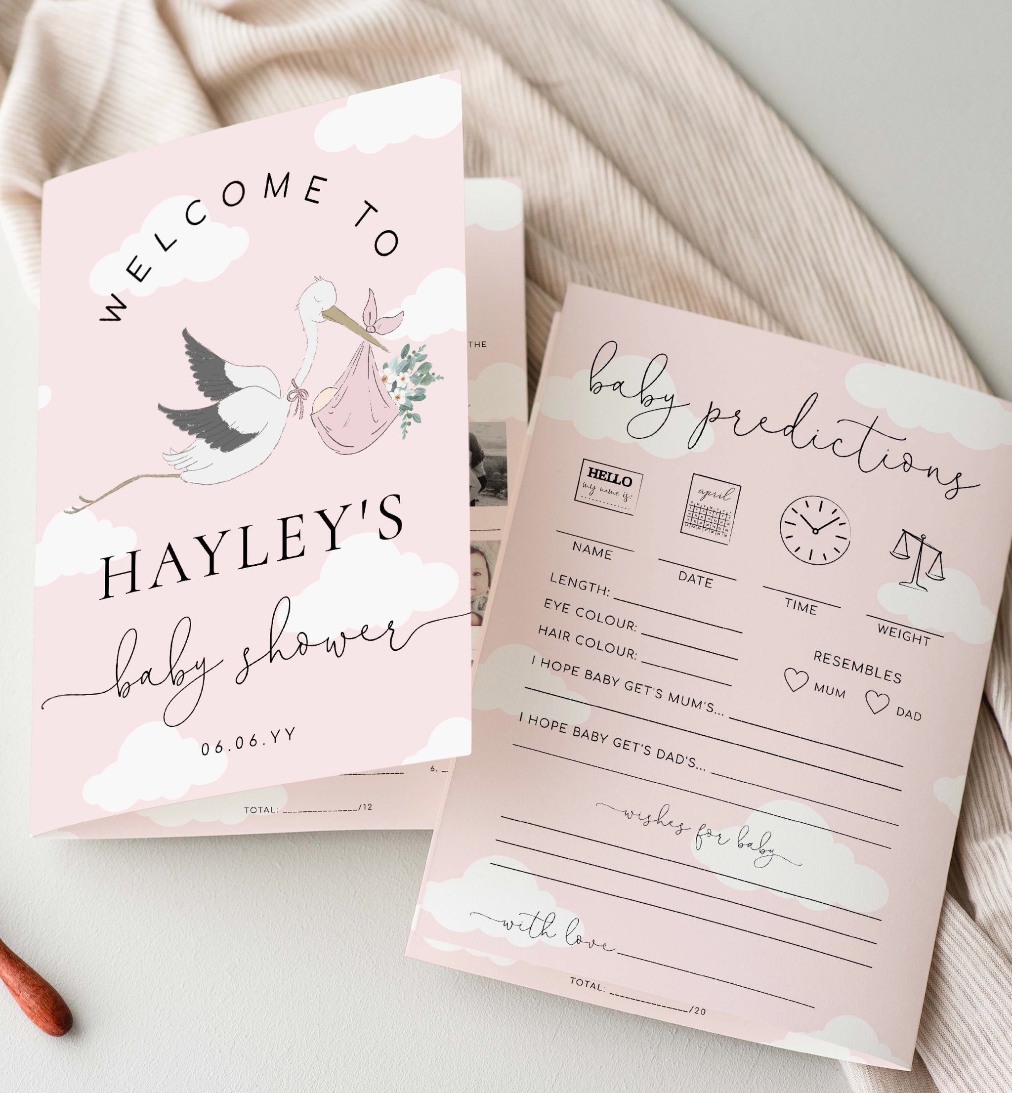 Stork Pink | Printable Baby Shower Game Booklet Template – Black Bow Studio