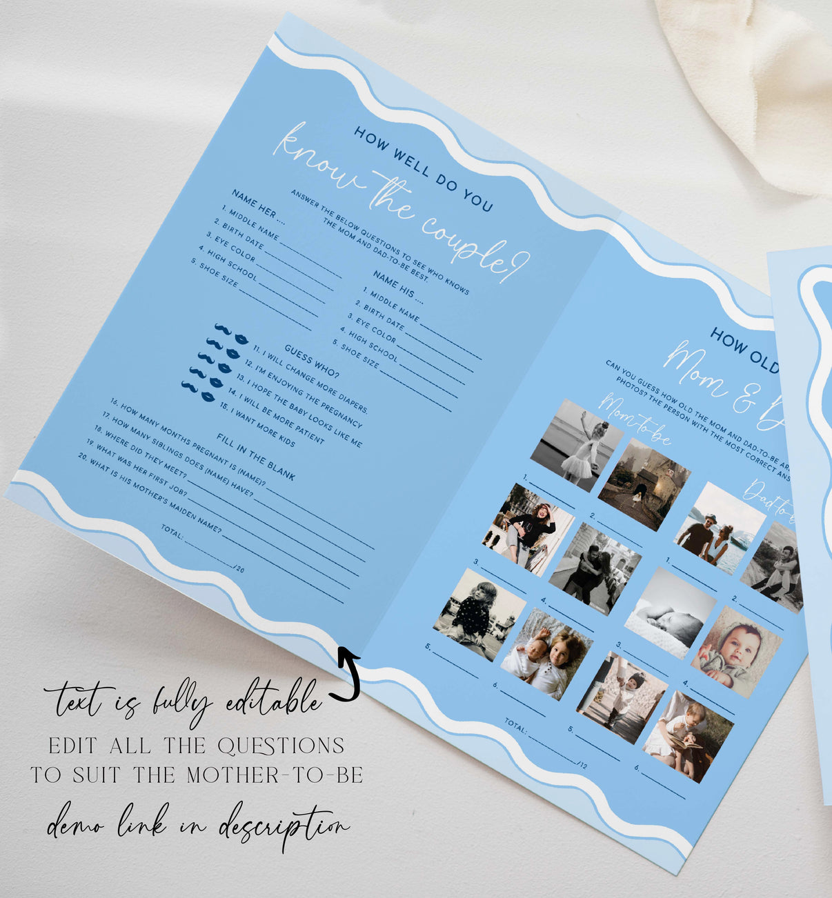 Wave Blue | Printable Baby Shower Games Booklet Template – Black Bow Studio