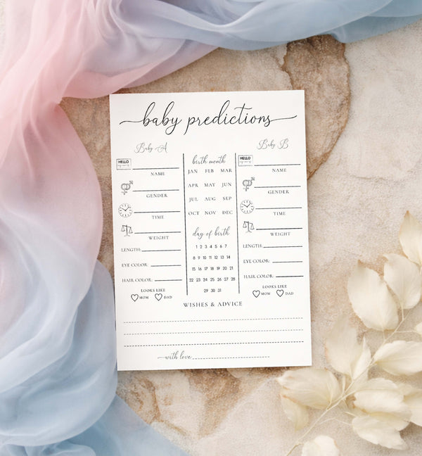 Quinn Script White | Printable Twins Baby Predictions Game Template ...