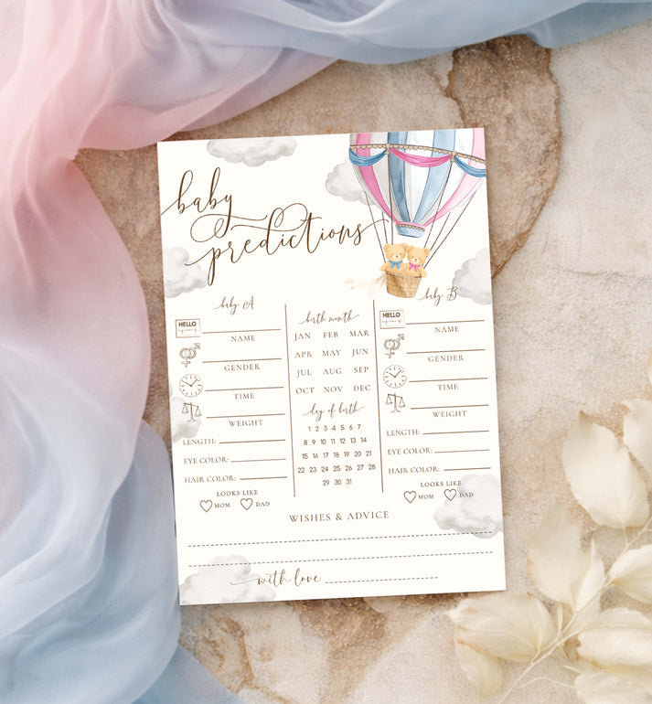Bearly Wait Pink Blue | Printable Twins Baby Predictions Game Template ...