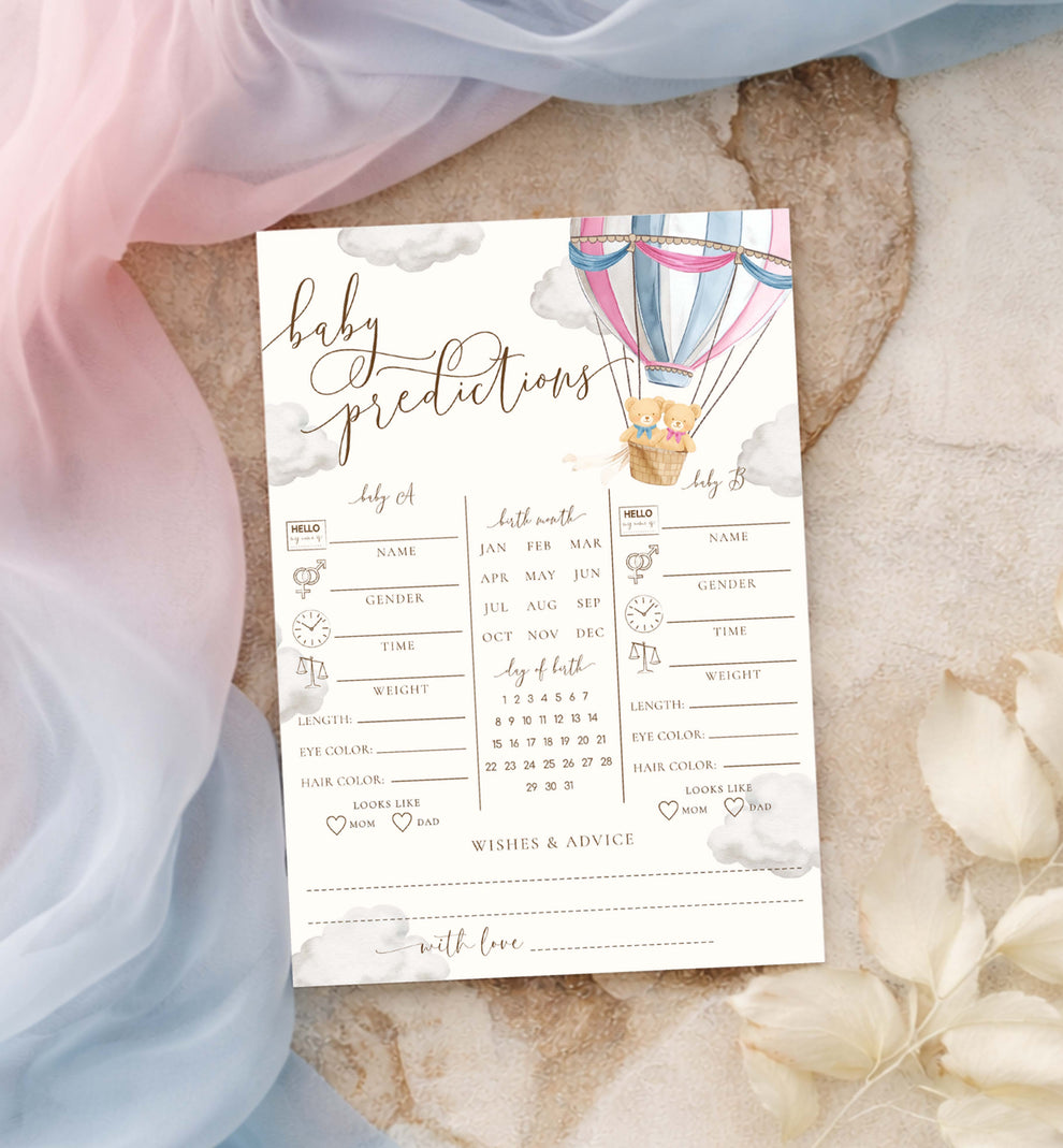 Bearly Wait Pink Blue | Printable Twins Baby Predictions Game Template ...