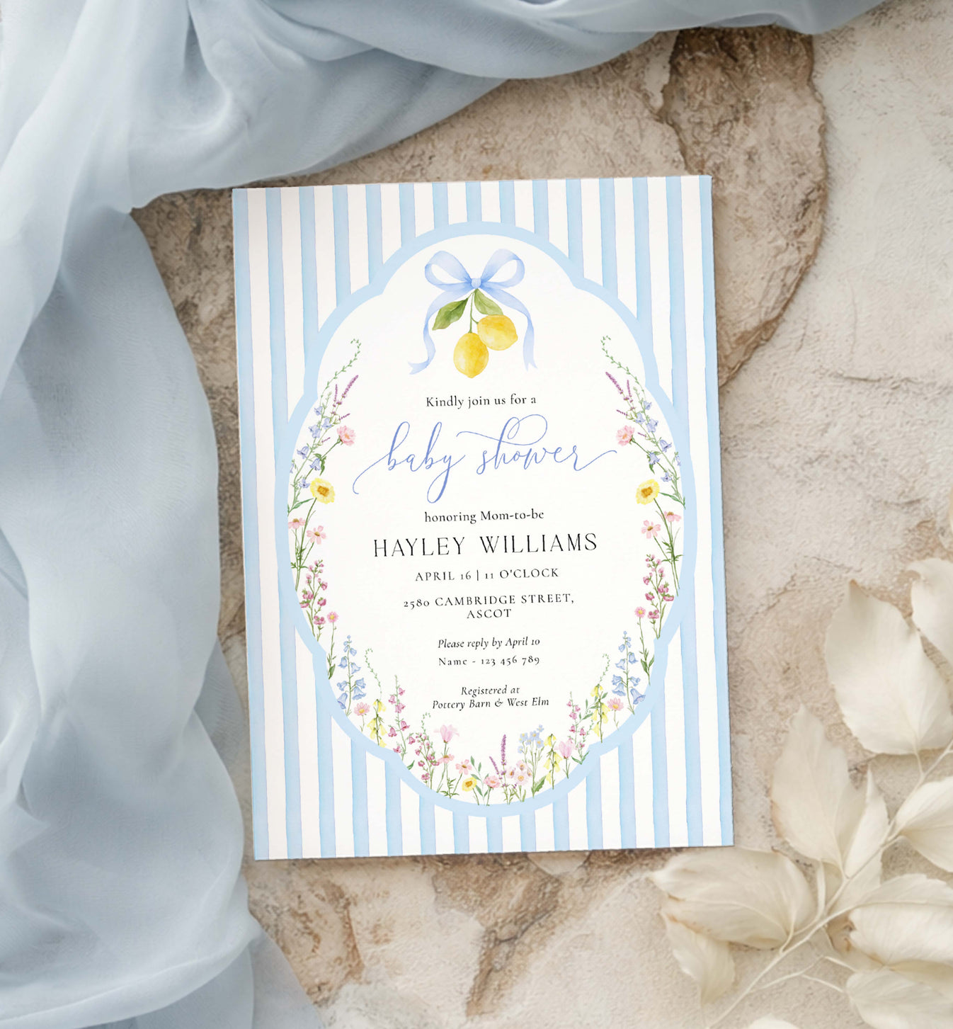 Posey Blue | Printable Baby Shower Invitation Template – Black Bow Studio