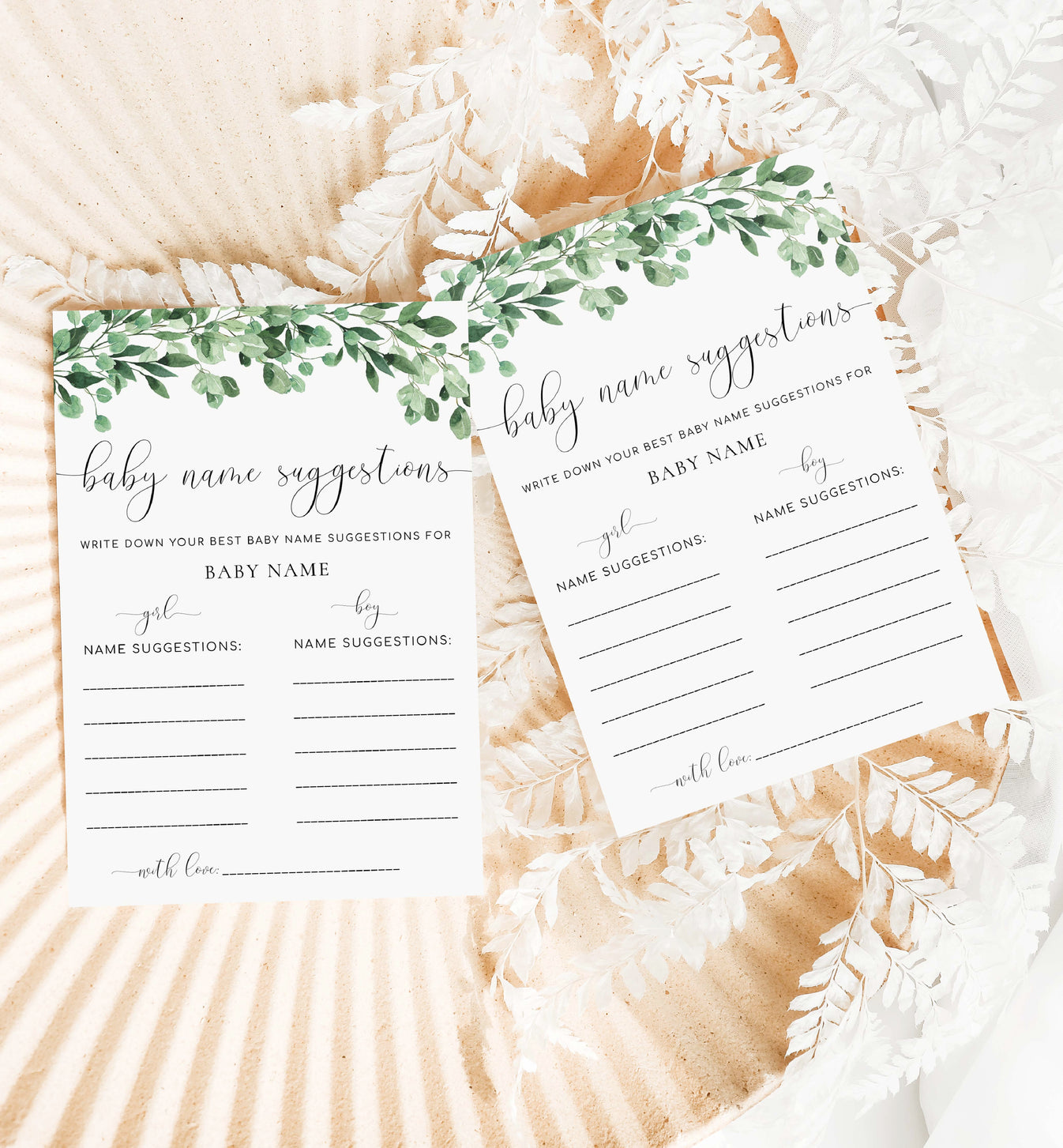 Everly | Printable Baby Name Suggestion Game Template – Black Bow Studio