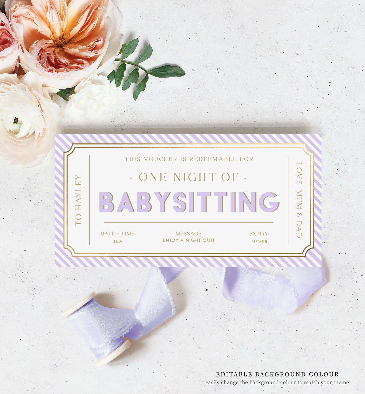 Stripe Pink | Printable Babysitting Gift Voucher Template – Black Bow ...