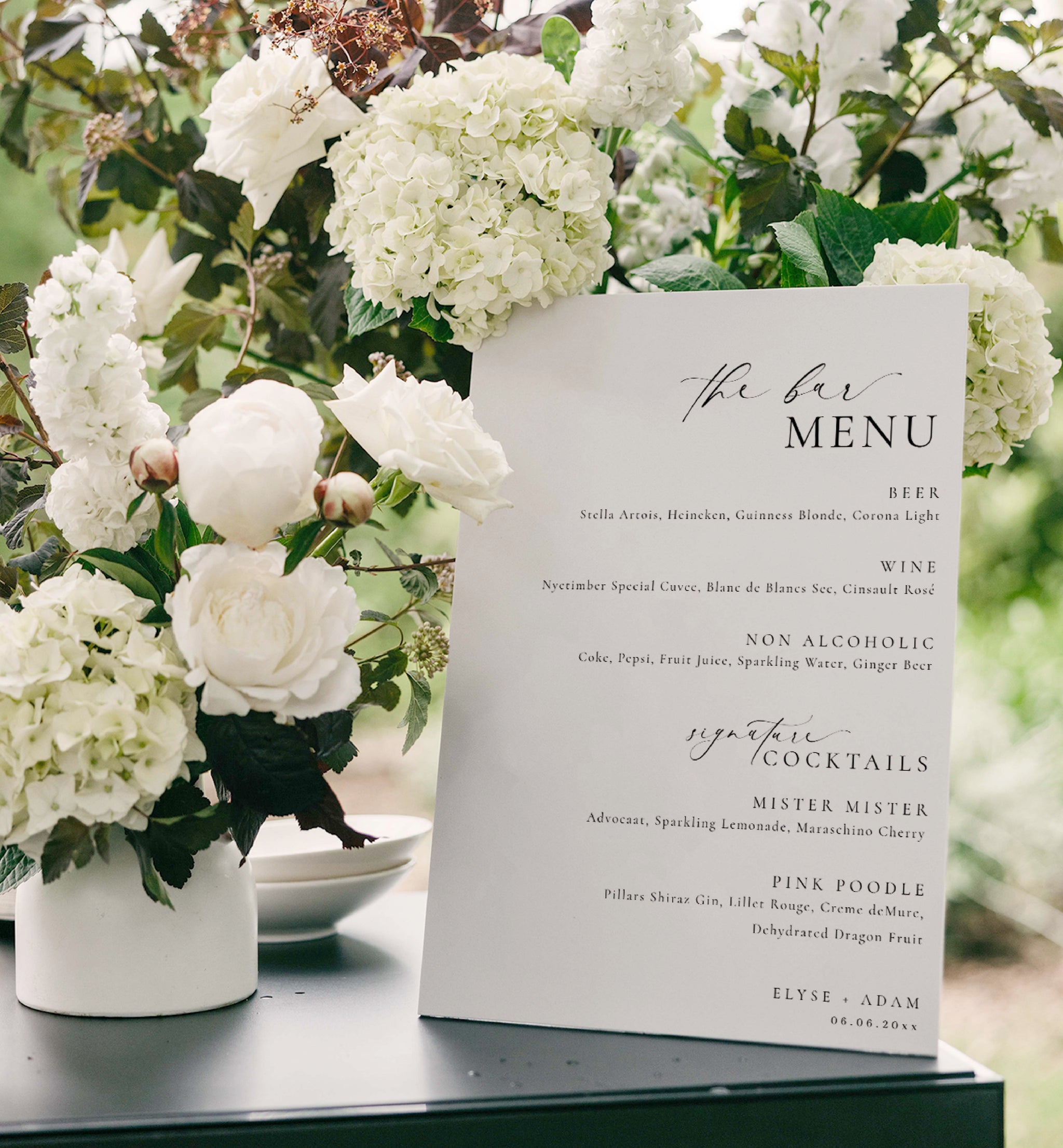 Ellesmere White | Printable Bar Menu Sign Template – Black Bow Studio