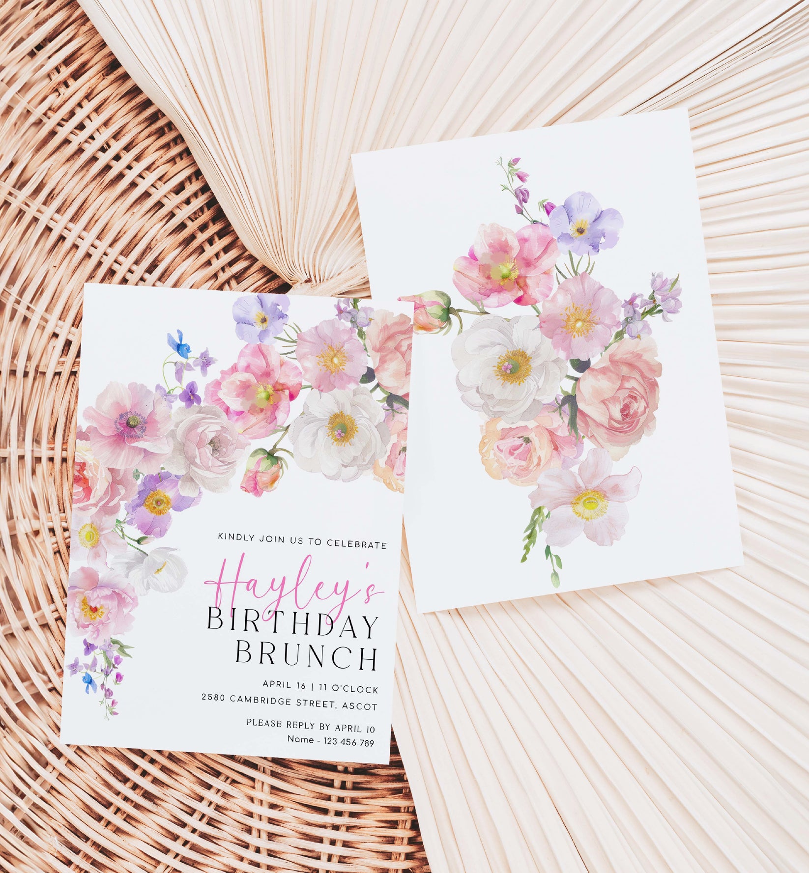 Eloise Floral | Printable Birthday Brunch Invitation Template – Black ...