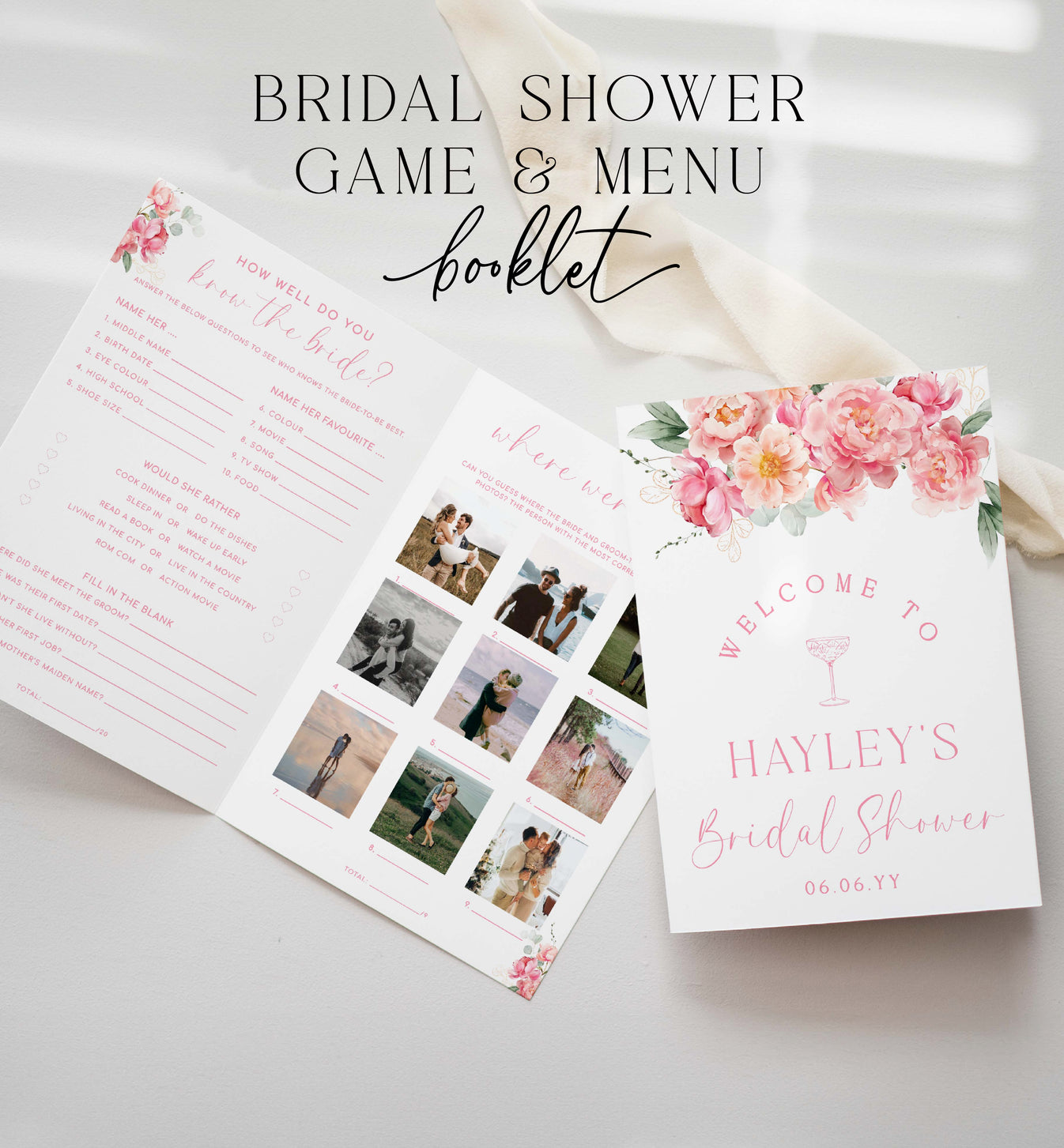 Piper White | Printable Bridal Shower Game and Menu Booklet Template ...