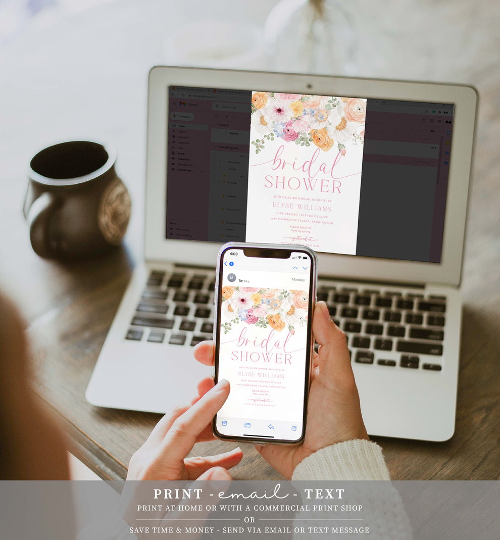 Millie Floral White | Printable Bridal Shower Invitation Template ...