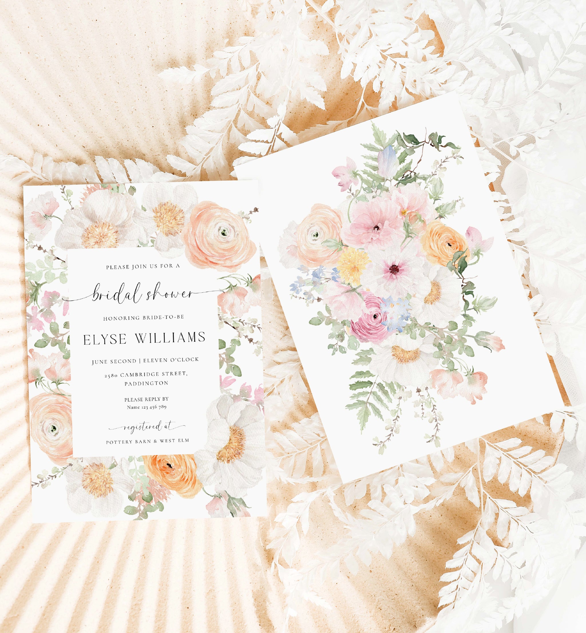 Millie Floral White | Printable Bridal Shower Invitation Suite Templat ...