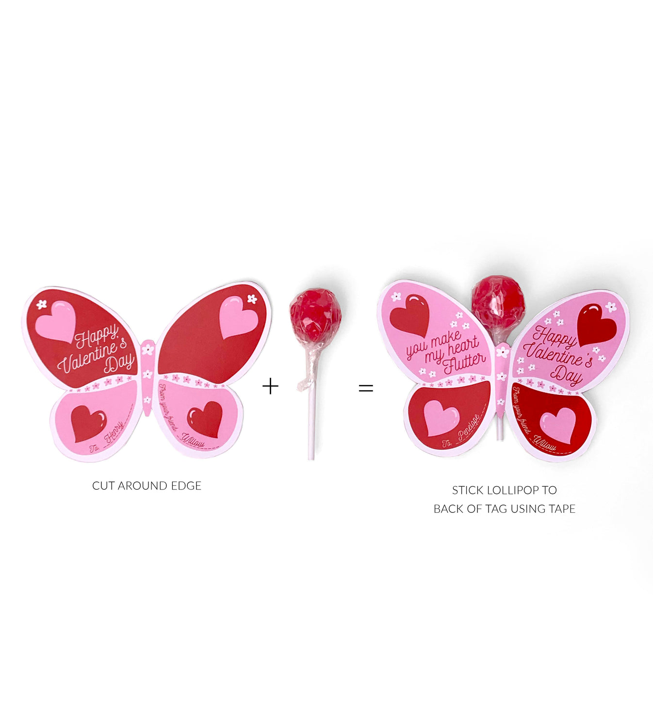 Stripe Red Pink | Printable Butterfly Valentine Lollipop Tag Template ...