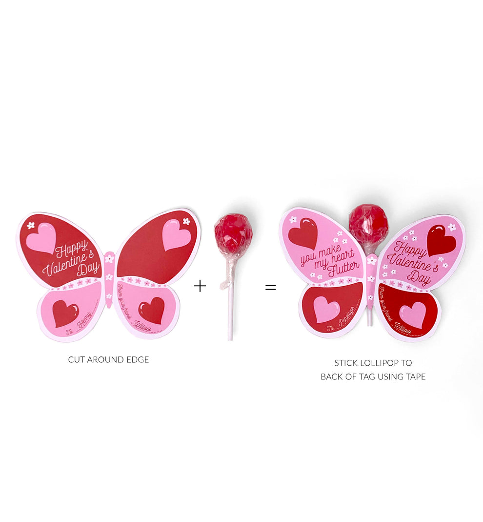 Stripe Red Pink | Printable Butterfly Valentine Lollipop Tag Template ...