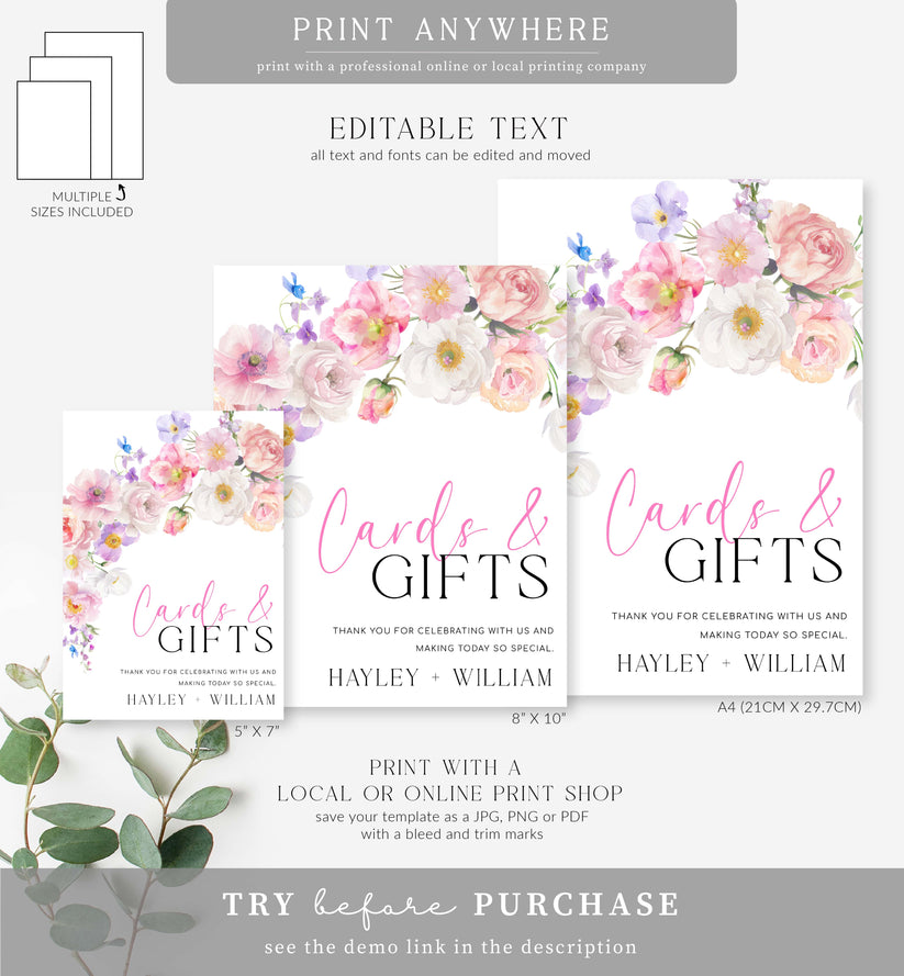 Eloise Floral | Printable Cards and Gifts Sign Template – Black Bow Studio