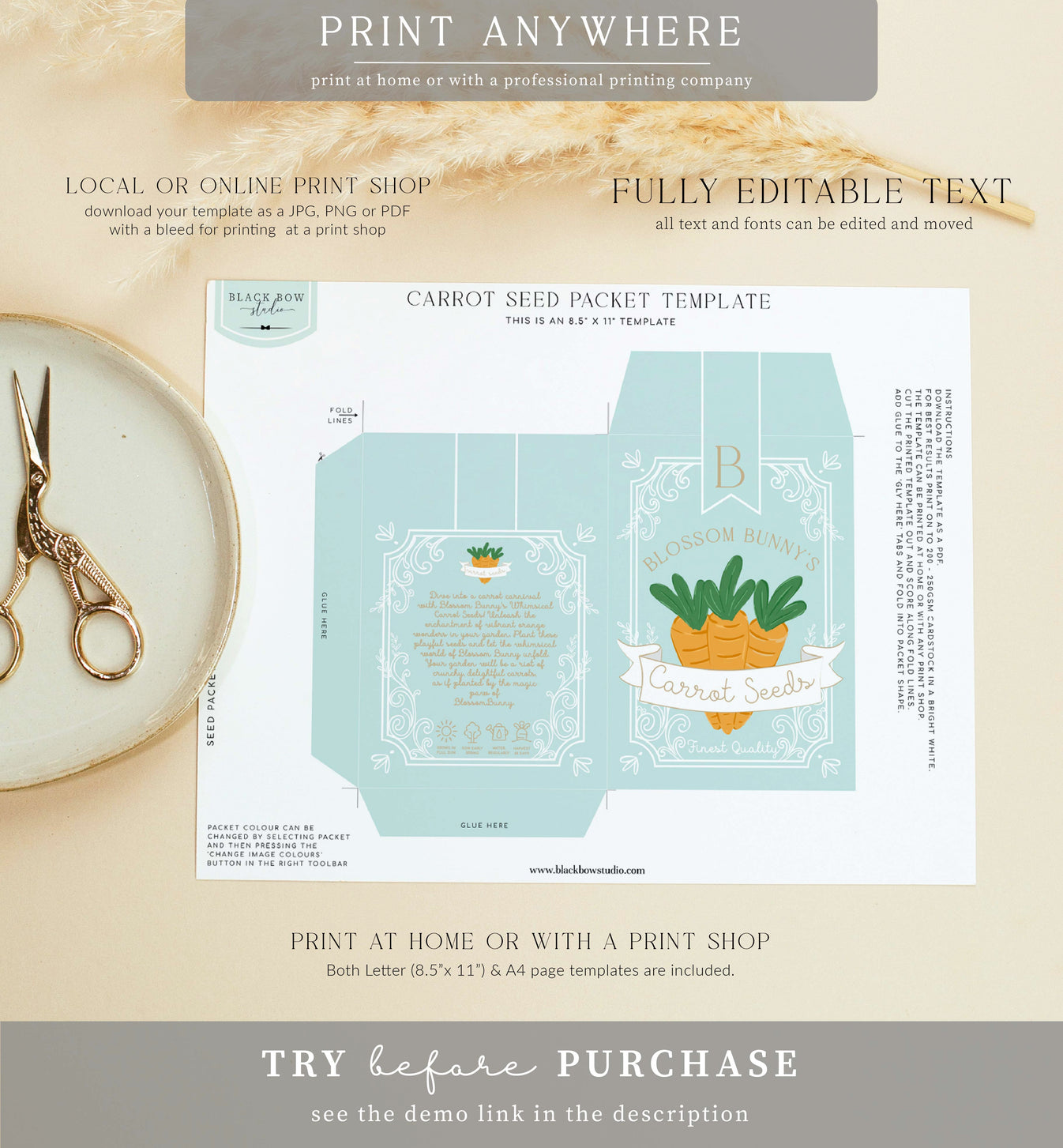 Easter Egg Blue | Printable Easter Carrot Seed Packet Template – Black ...