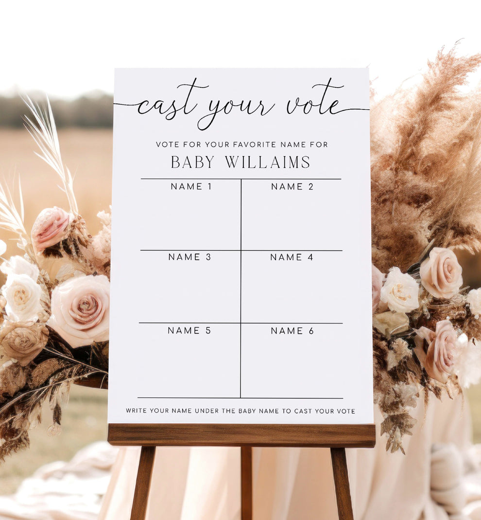 Quinn Script | Printable Baby Name Voting Game Sign Template – Black ...