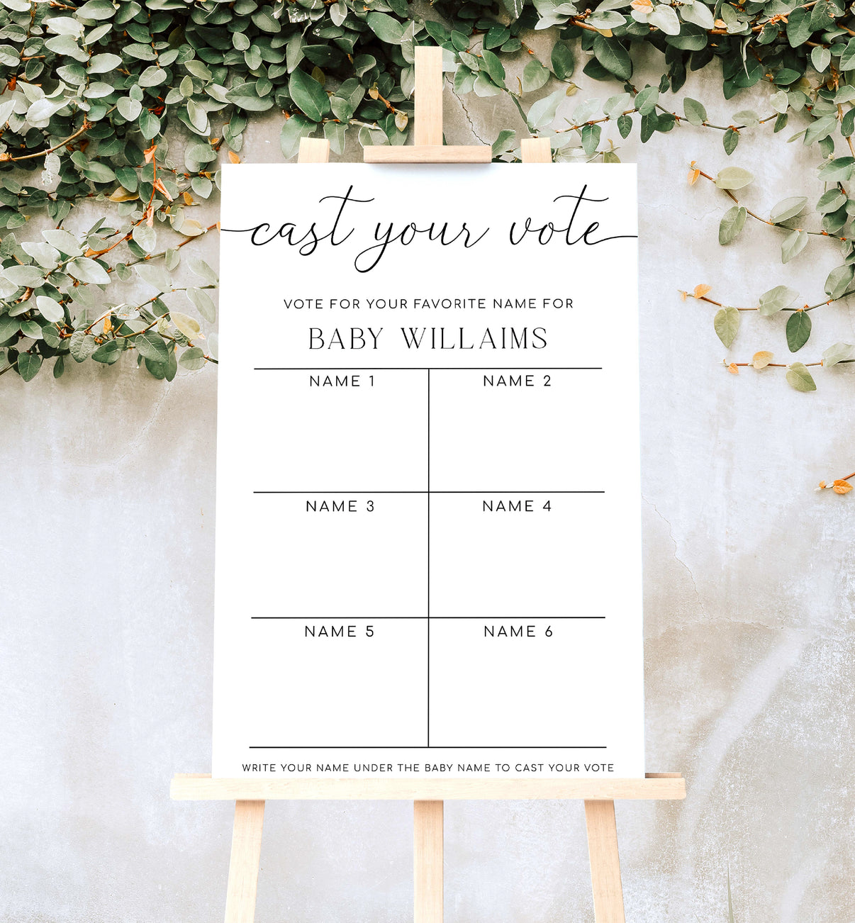 Quinn Script | Printable Baby Name Voting Game Sign Template – Black ...