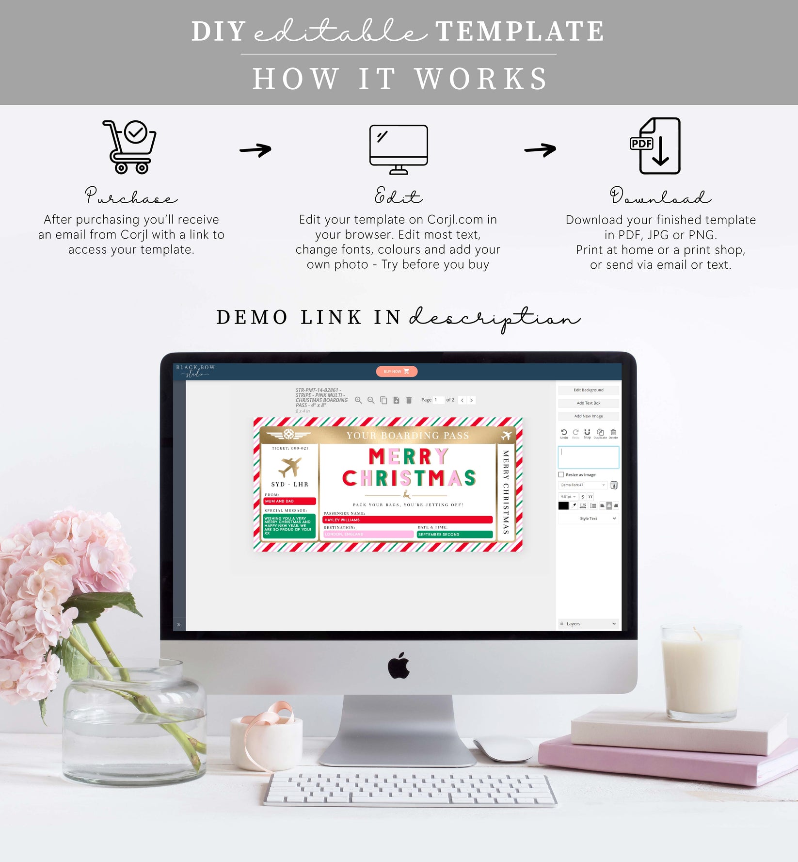 Stripe Pink Multi | Printable Christmas Boarding Pass Template – Black ...