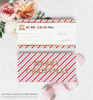 Stripe Pink Multi | Printable Christmas Cheque Gift Voucher Template ...