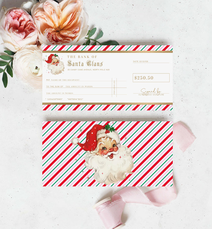 Stripe Pink Multi | Printable Christmas Santa Cheque Gift Voucher Temp ...