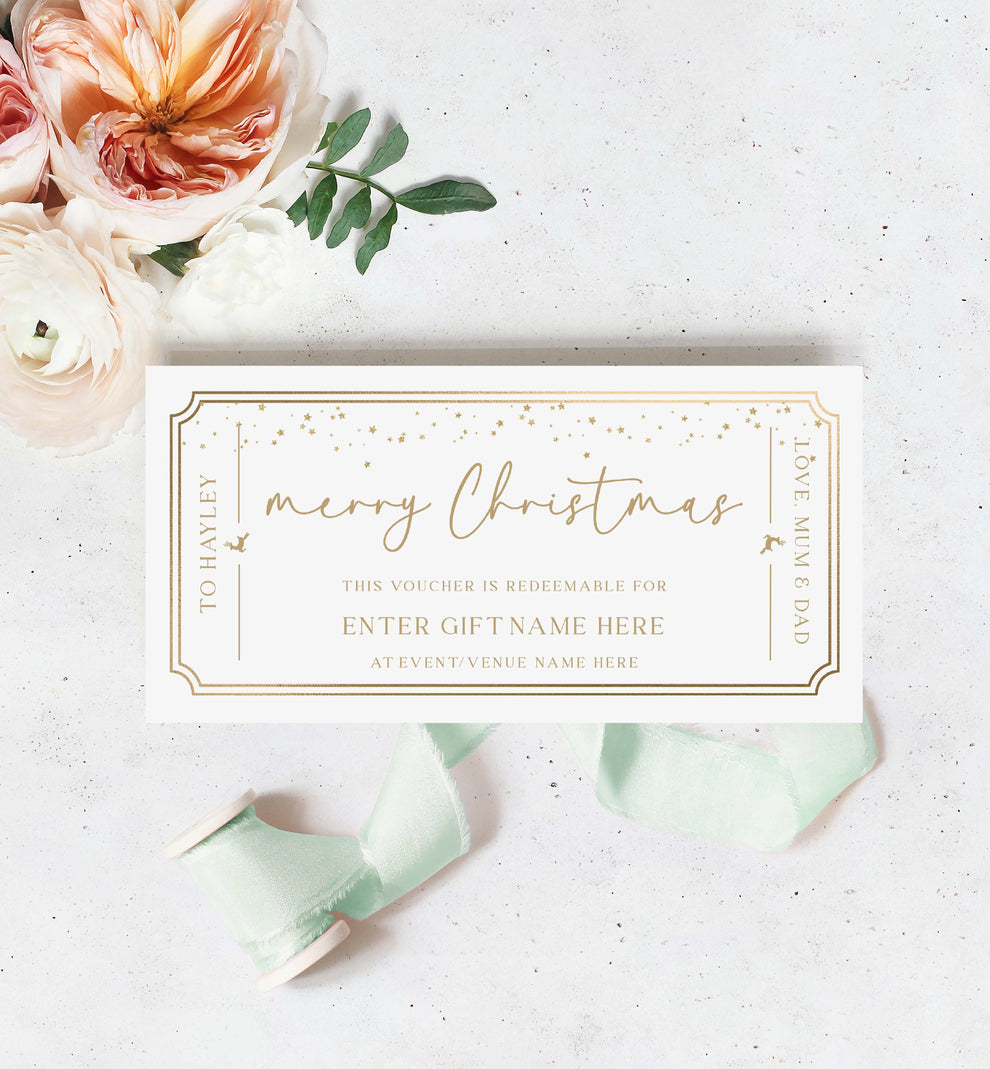 Paintly White Gold | Printable Custom Christmas Gift Voucher Template ...