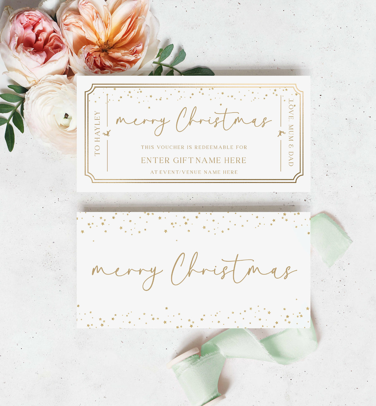 Paintly White Gold | Printable Custom Christmas Gift Voucher Template ...