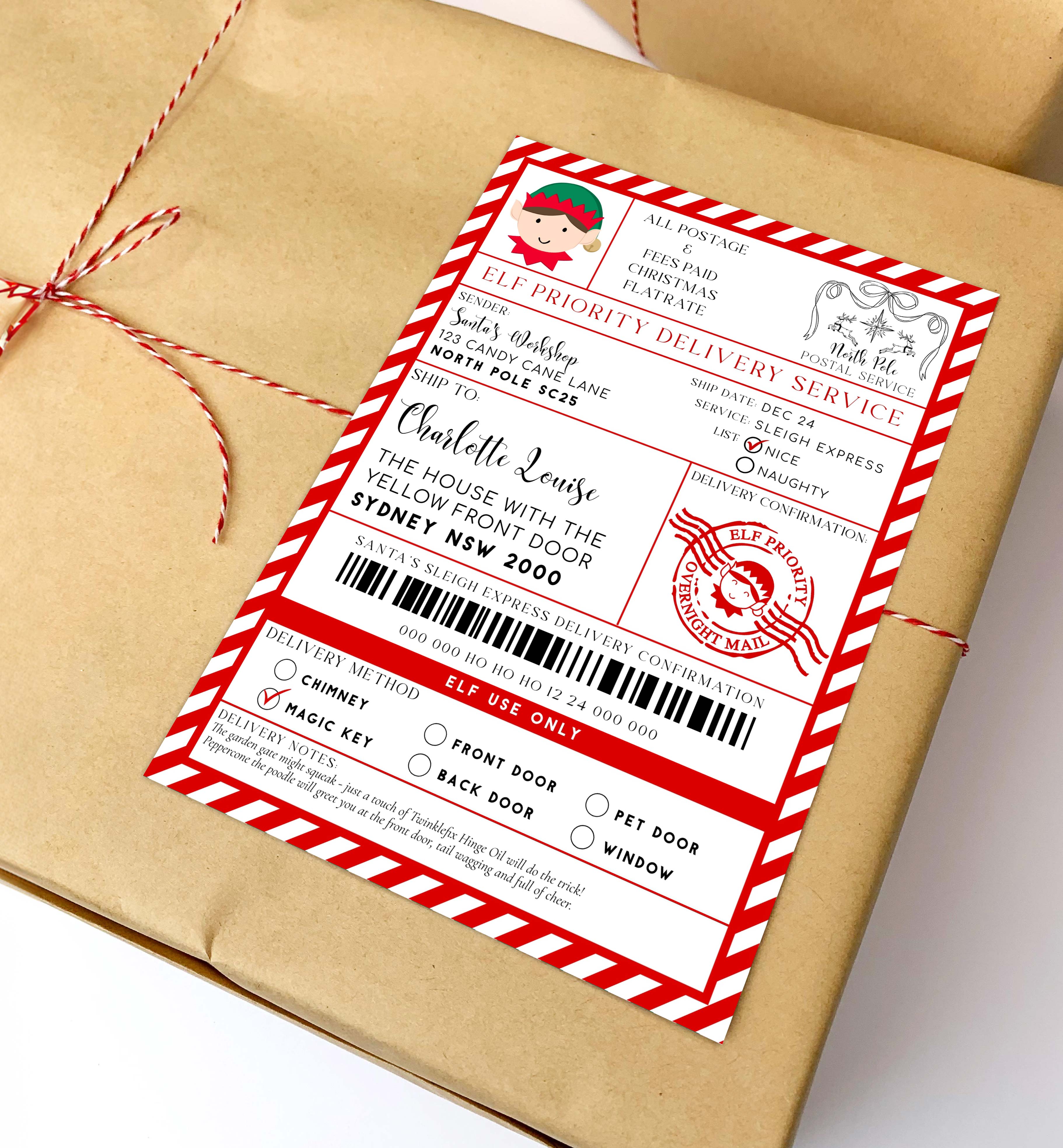 Santa's Workshop Red | Printable Elf Christmas Shipping Label Template ...