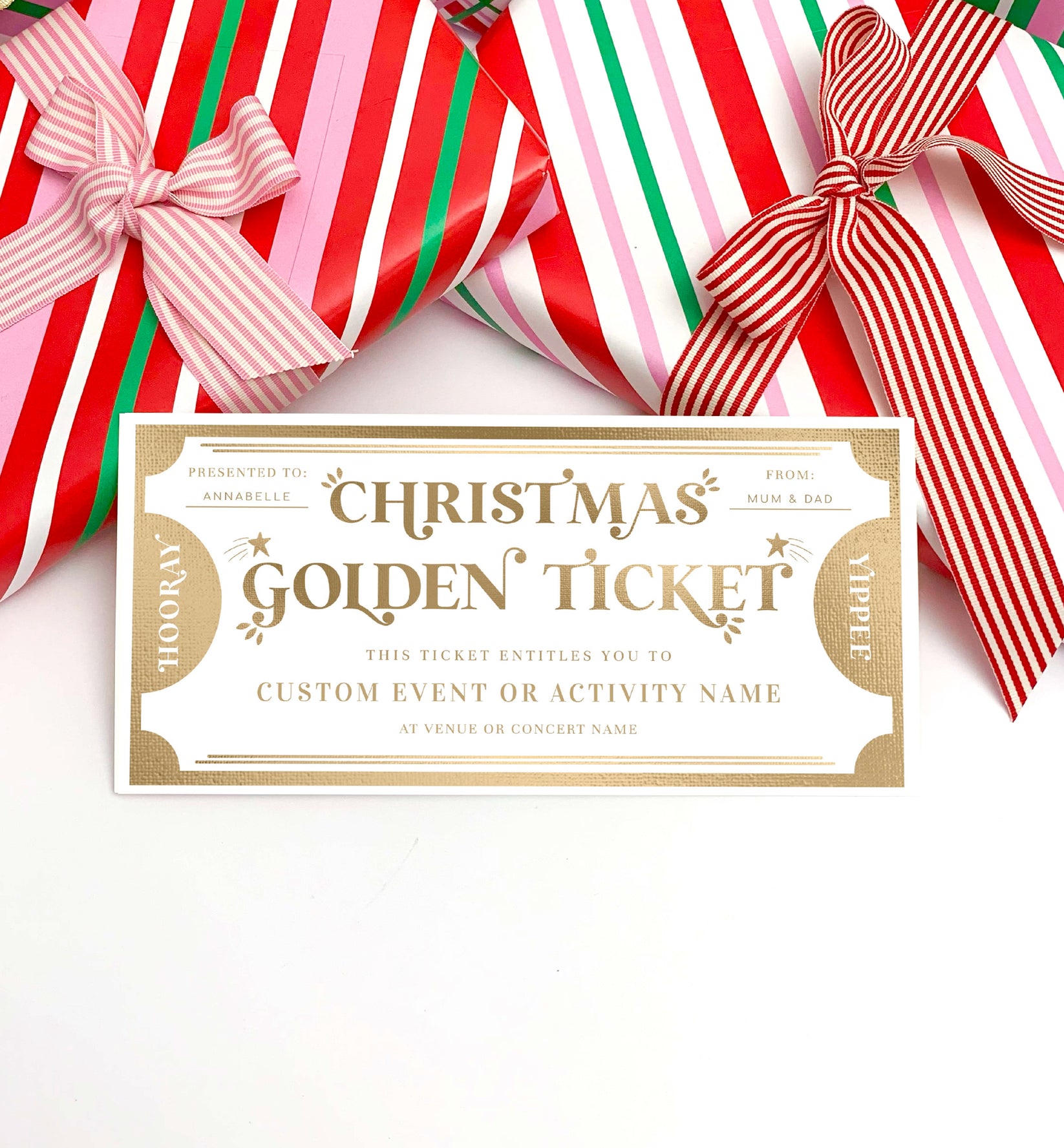 Golden Ticket Gold | Printable Christmas Custom Gift Voucher Template ...