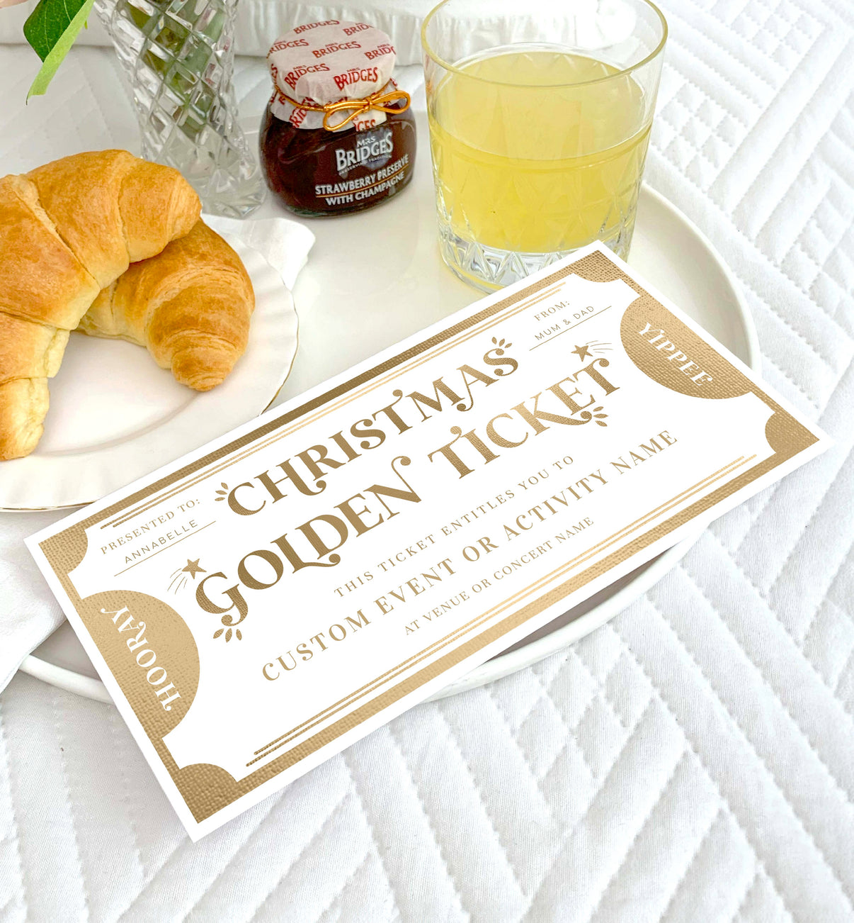 Golden Ticket Gold | Printable Christmas Custom Gift Voucher Template ...