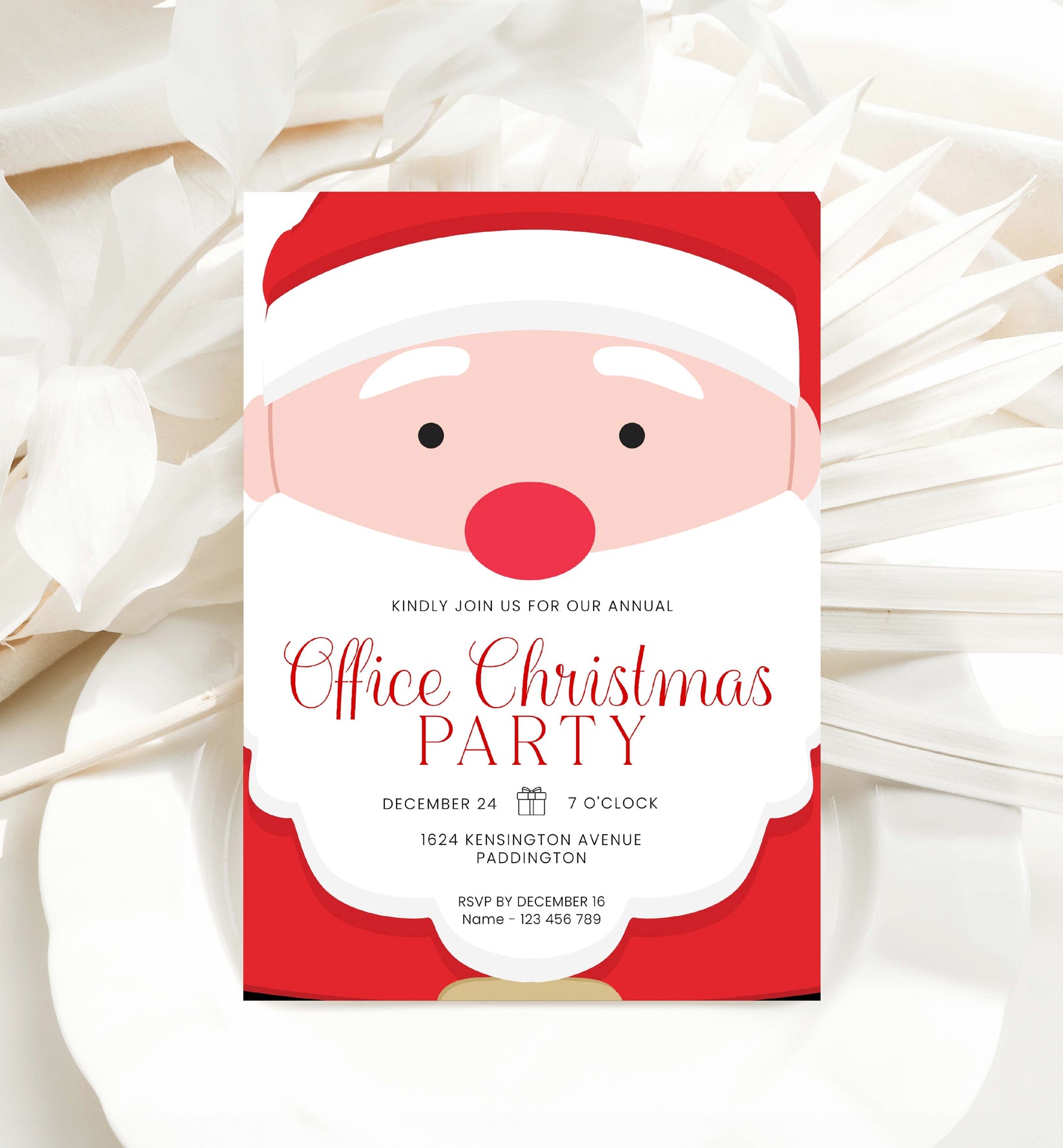 Santa Red | Printable Christmas Party Invitation – Black Bow Studio