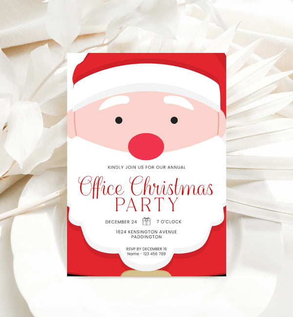 Santa Red | Printable Christmas Party Invitation – Black Bow Studio