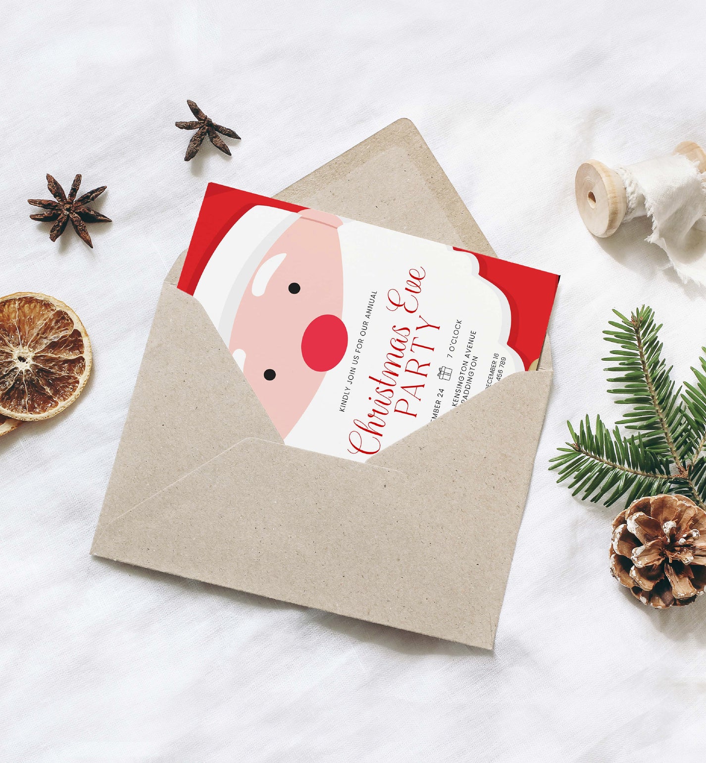 Santa Red | Printable Christmas Party Invitation – Black Bow Studio