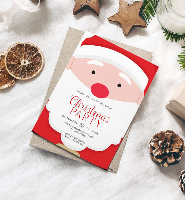 Santa Red | Printable Christmas Party Invitation – Black Bow Studio