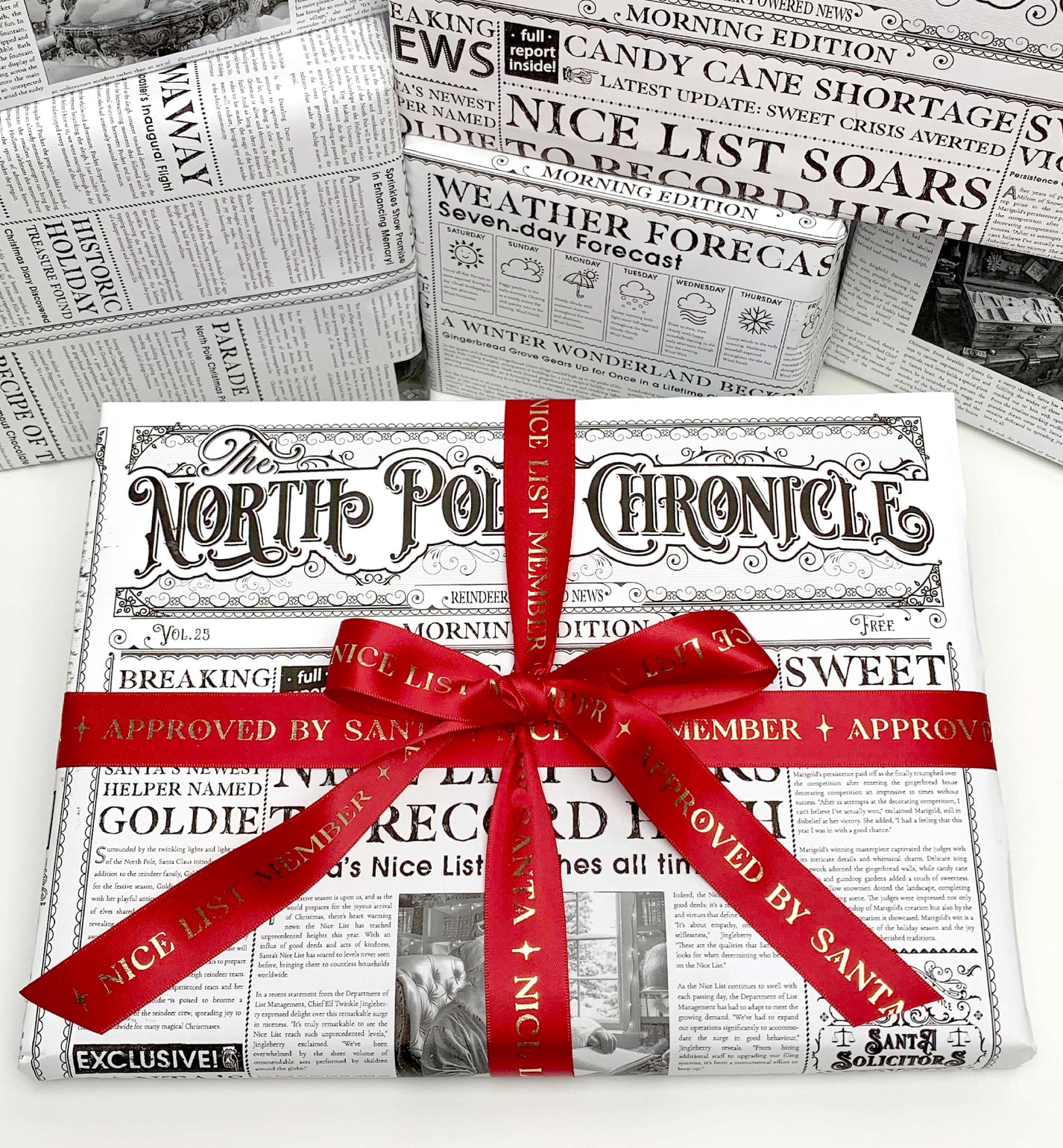 North Pole Chronicle Christmas Newspaper Wrapping Paper | 3 Sheets ...