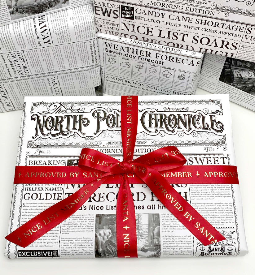 North Pole Chronicle Christmas Newspaper Wrapping Paper | 3 Sheets ...