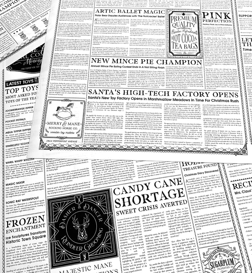 North Pole Chronicle Christmas Newspaper Wrapping Paper | 3 Sheets ...