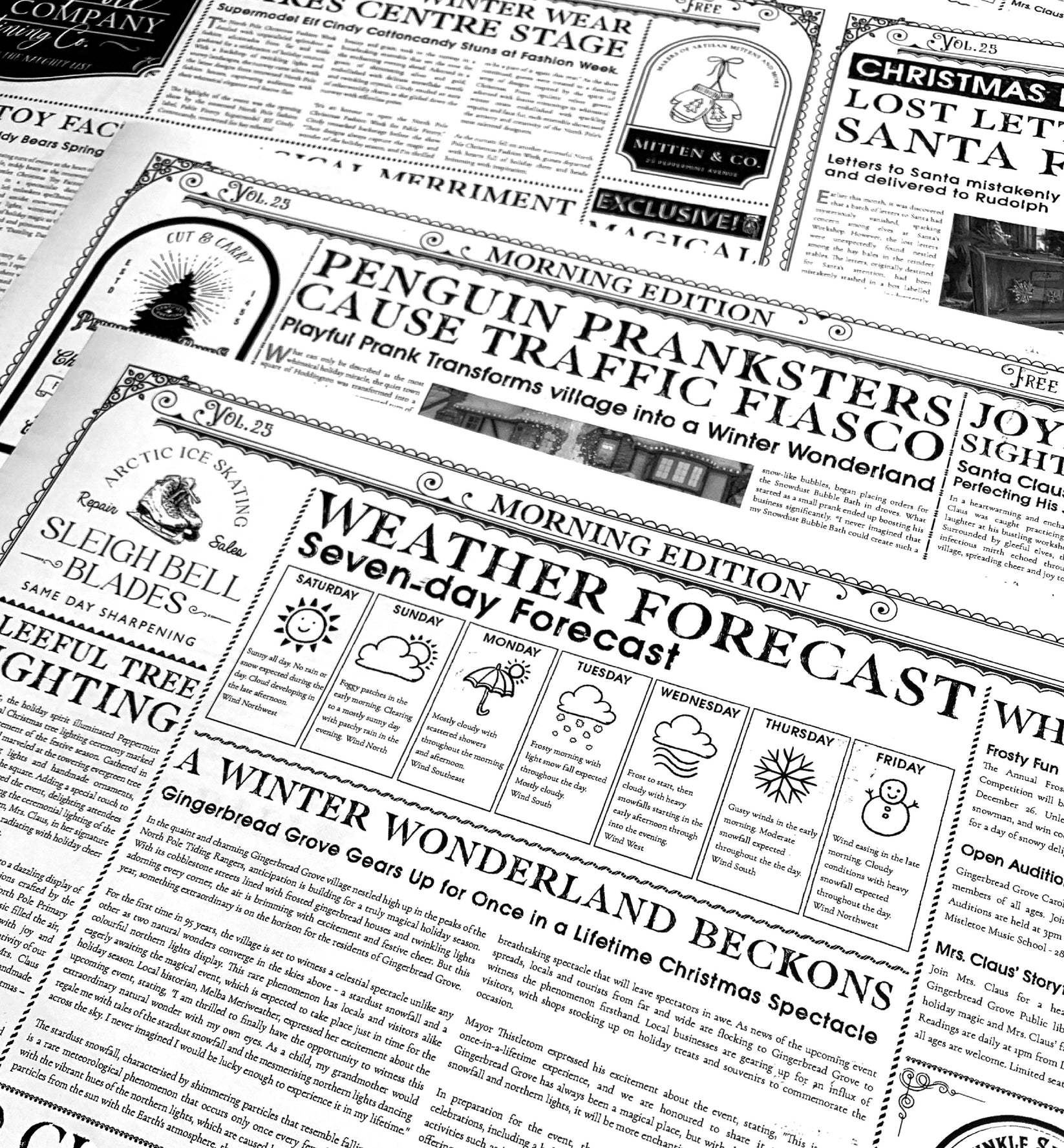 North Pole Chronicle Christmas Newspaper Wrapping Paper | 3 Sheets ...