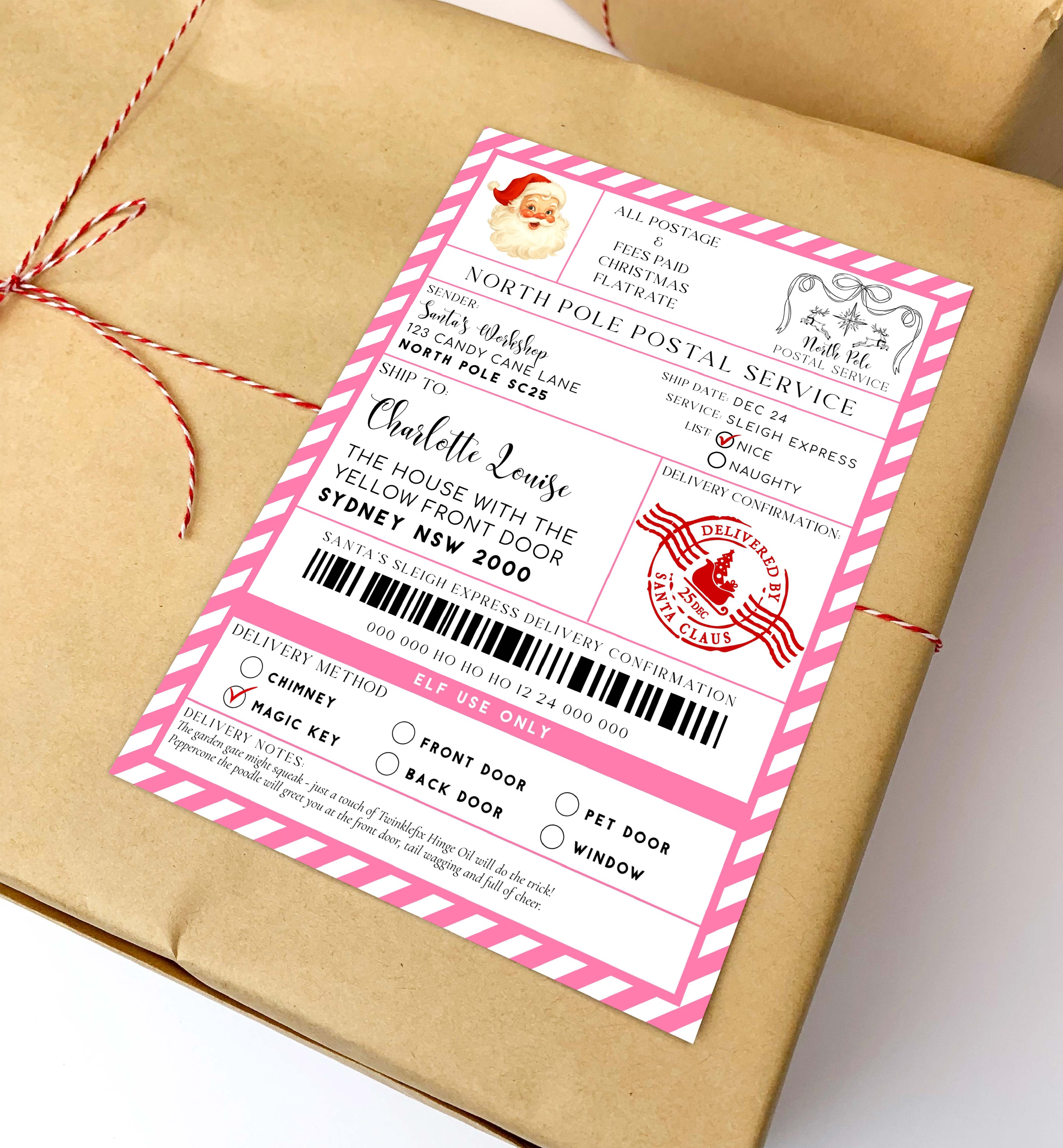 Santa's Workshop Pink | Printable Christmas Shipping Label Template ...
