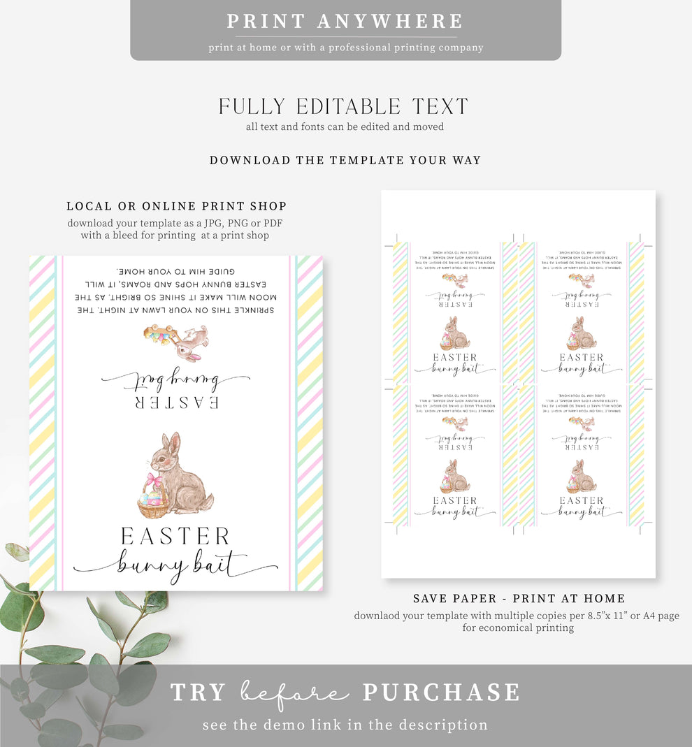Stripe Pastel Multi | Printable Easter Bunny Bait Treat Bag Topper ...