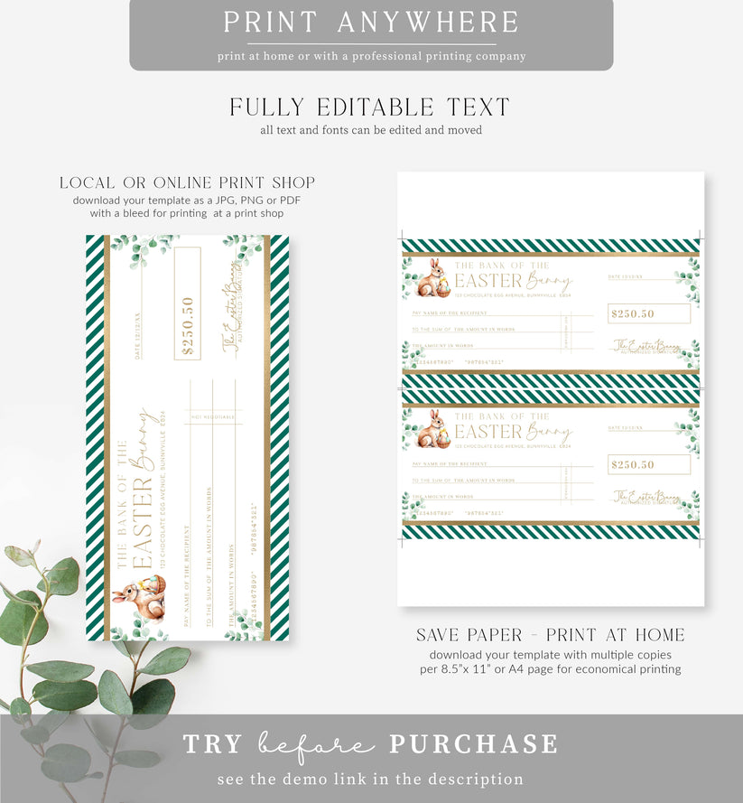Ferras Green | Printable Easter Cheque Gift Voucher Template – Black ...