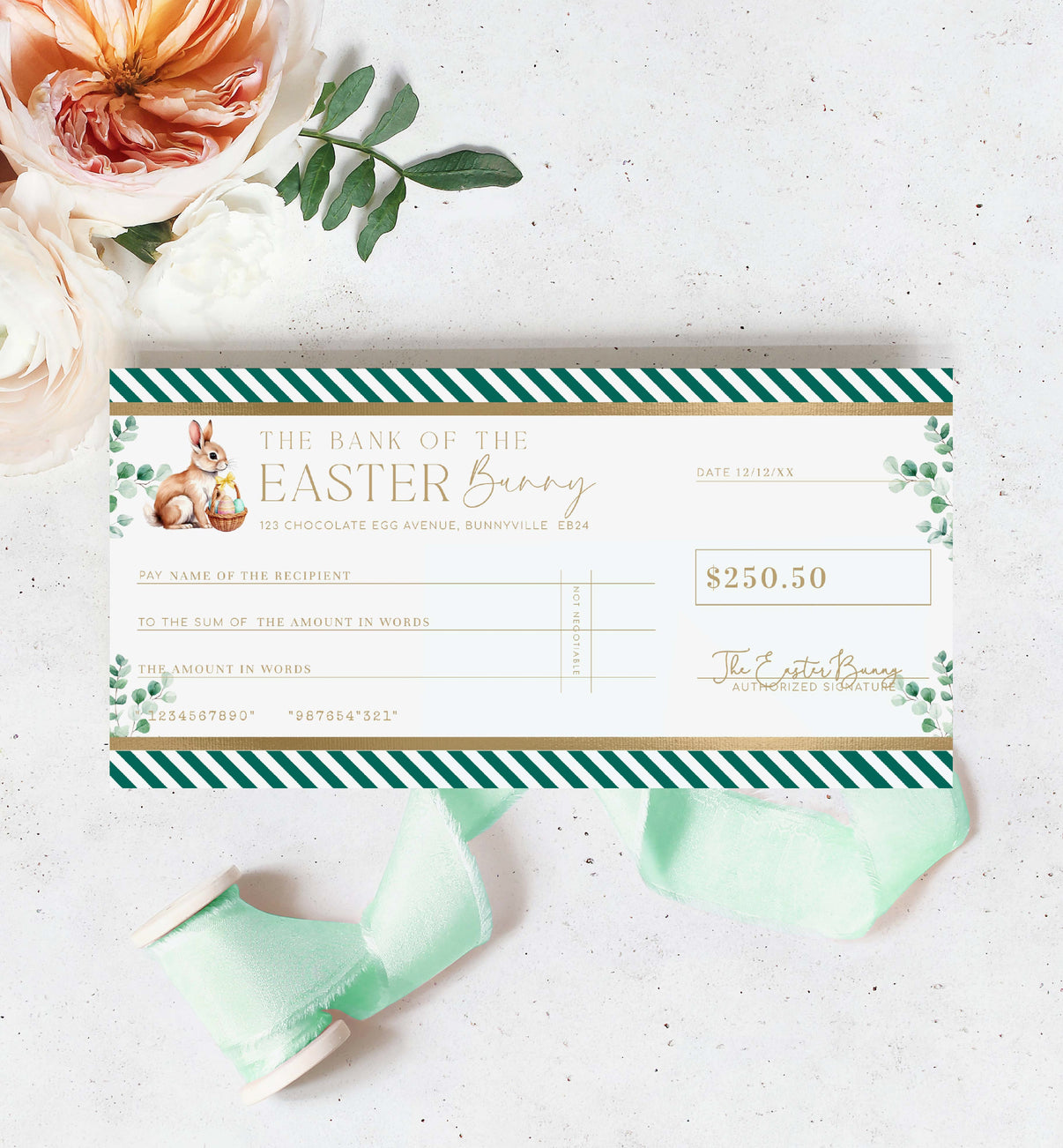 Ferras Green | Printable Easter Cheque Gift Voucher Template – Black ...