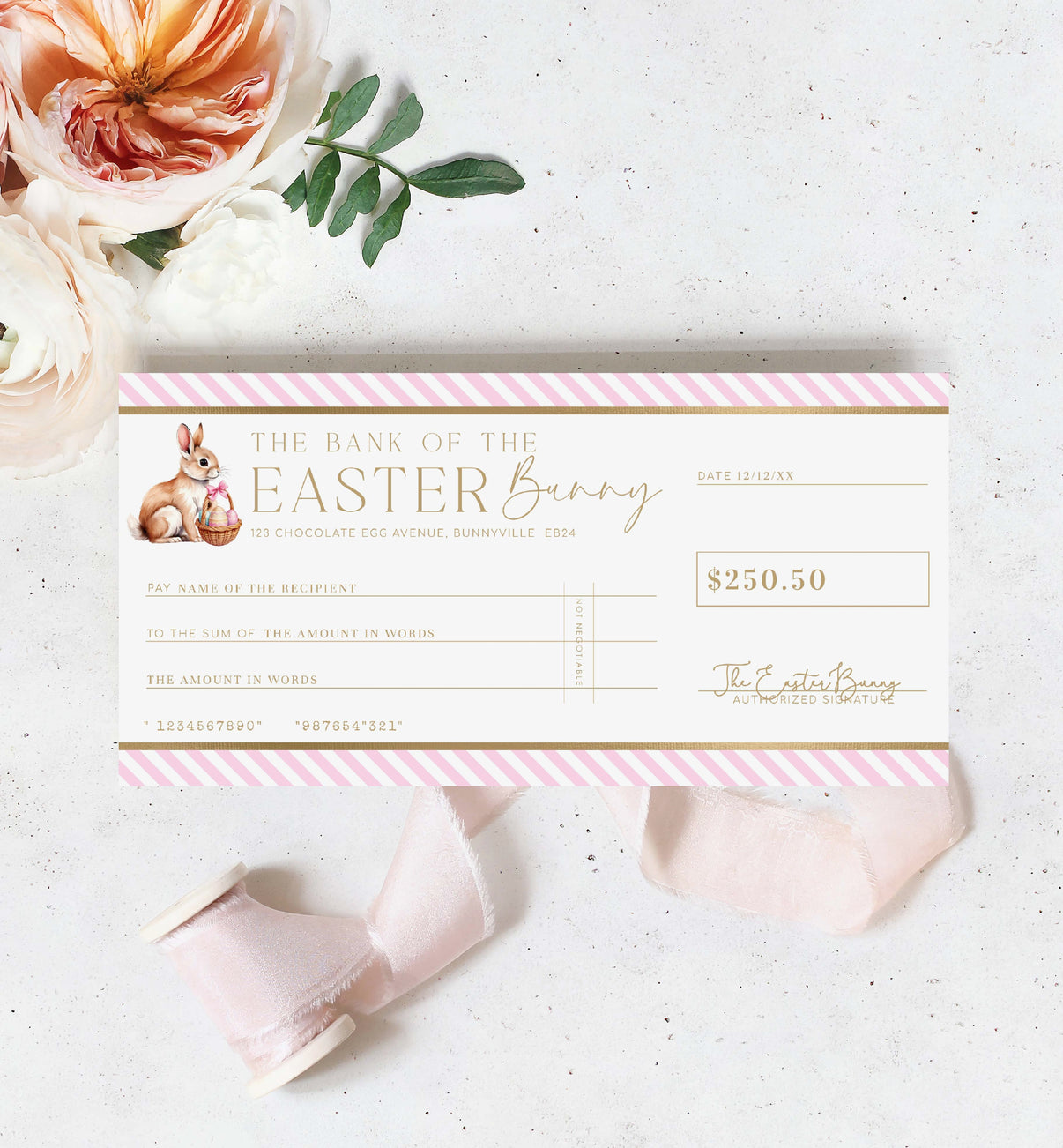 Stripe Pink | Printable Easter Cheque Gift Voucher Template – Black Bow ...