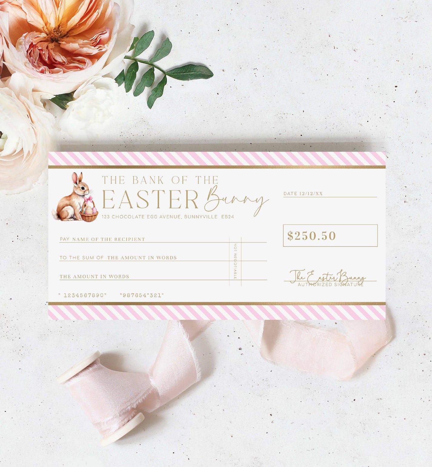 Stripe Pink | Printable Easter Cheque Gift Voucher Template – Black Bow ...